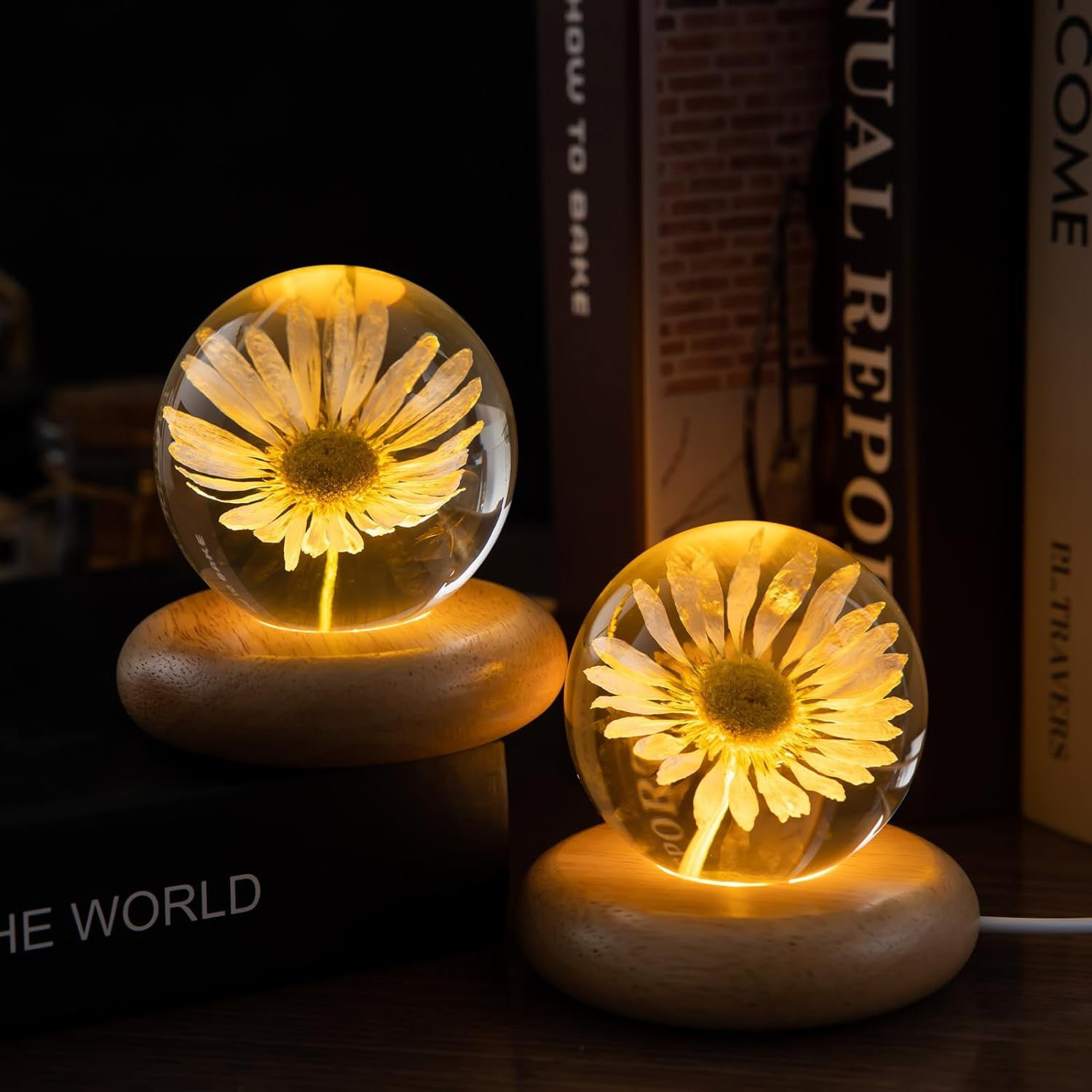 UGUCYUI-Flower Crystal Ball Night Light,2.75 inch Glass Ball Night Lamp ...