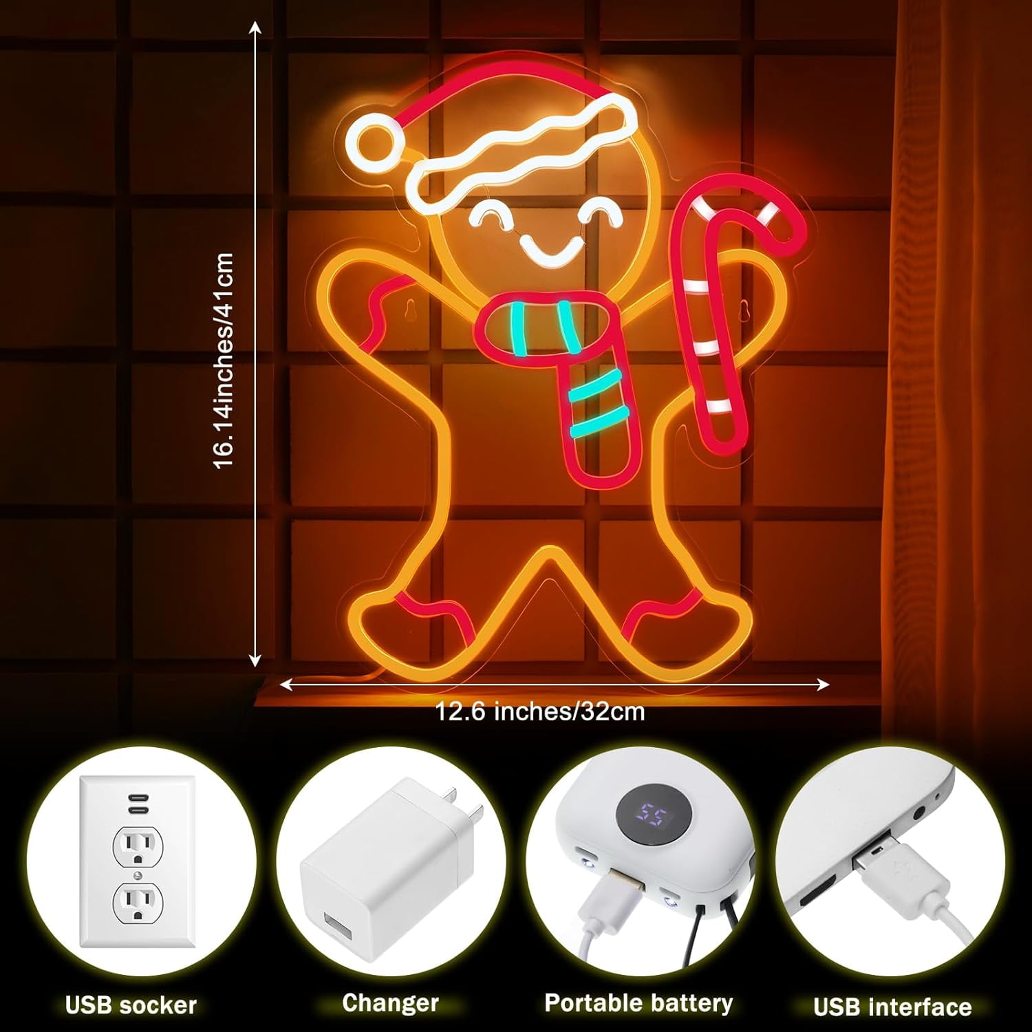 UGUCYUI-Gingerbread Man Neon Sign, Christmas Neon Sign,xmas Decorations ...