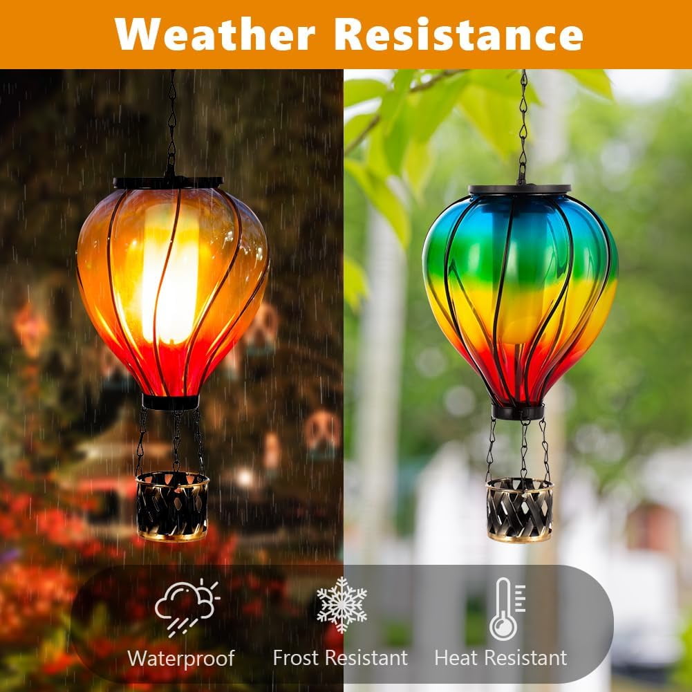 UGUCYUI-Glass Hot Air Balloon Solar Lantern with Flickering Flame Light ...