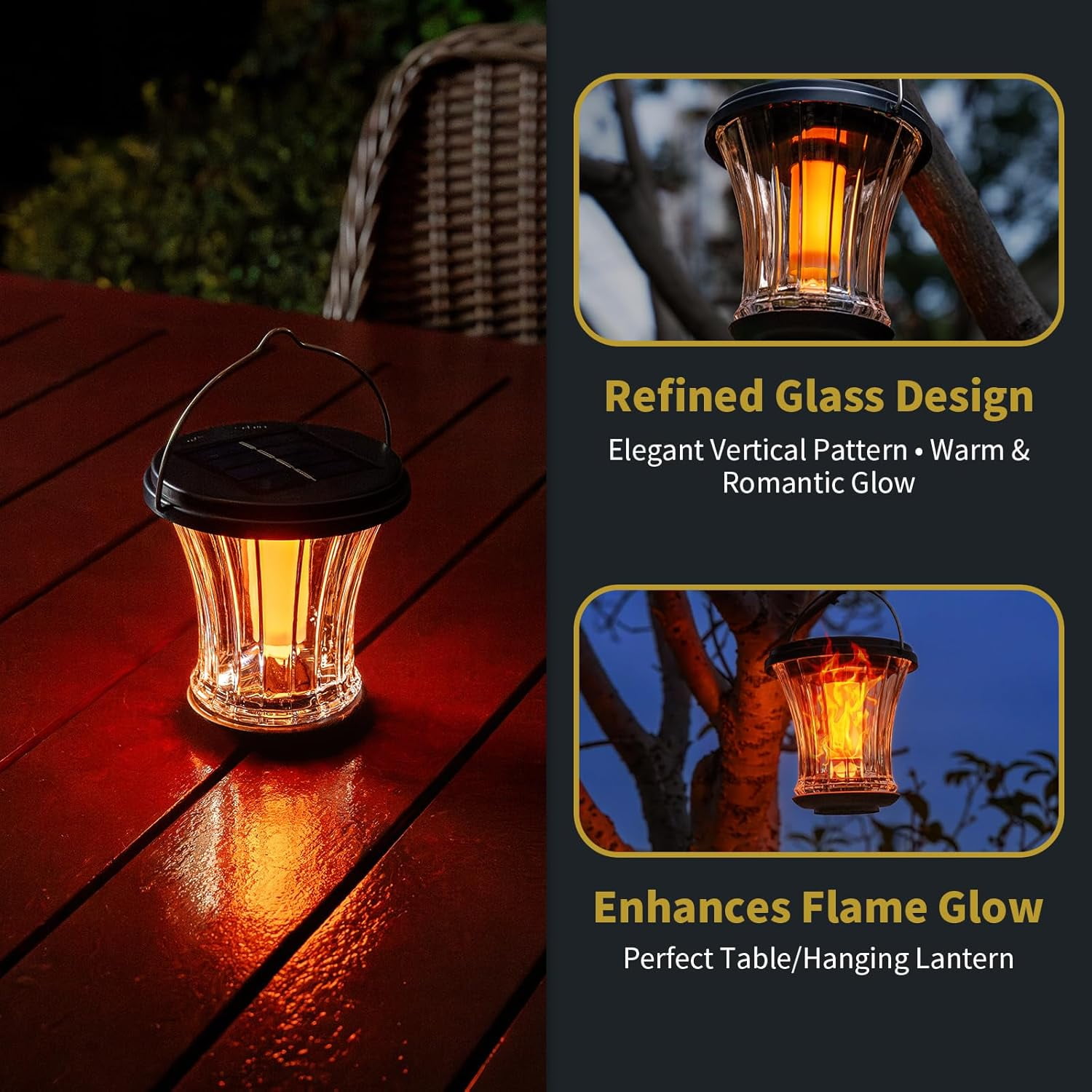 UGUCYUI-Glass Solar Lantern Outdoor Lights Waterproof, Flickering Flame ...