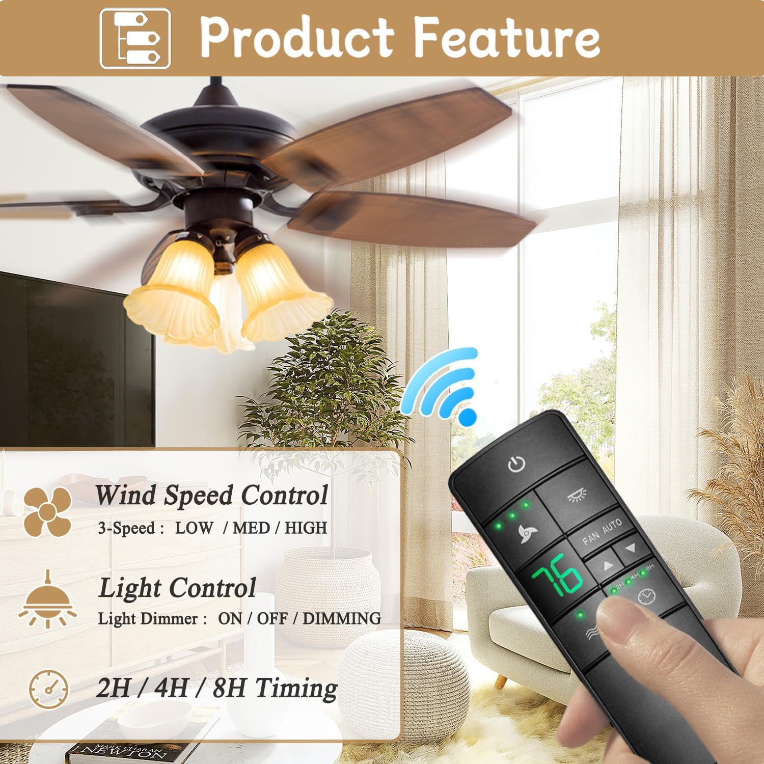 UGUCYUI-HD3 Thermostatic Universal 3 Speed Ceiling Fan Remote Control ...