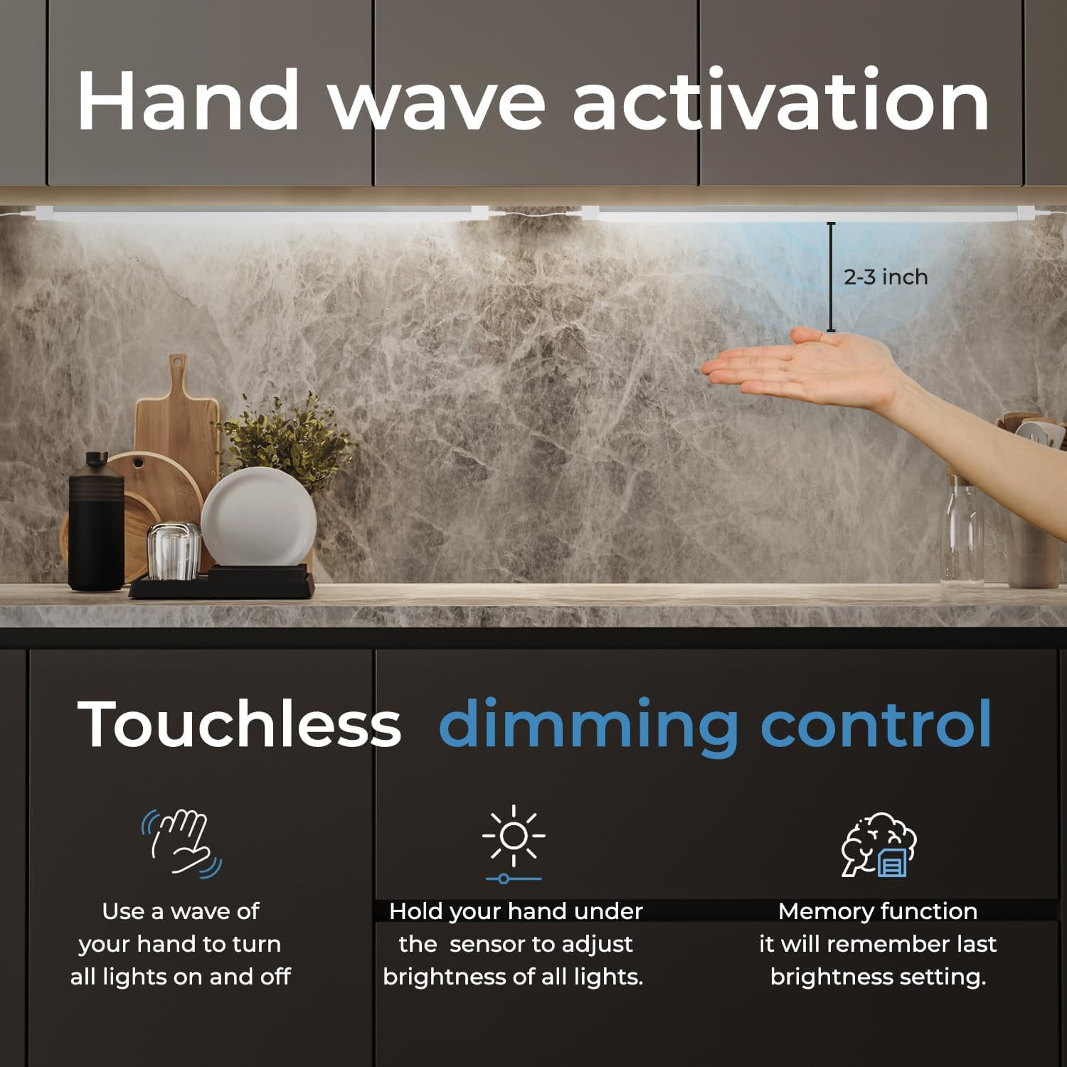 UGUCYUI-Hand Wave Activated Under Cabinet LED Lighting Kit, Dimmable, 1 ...