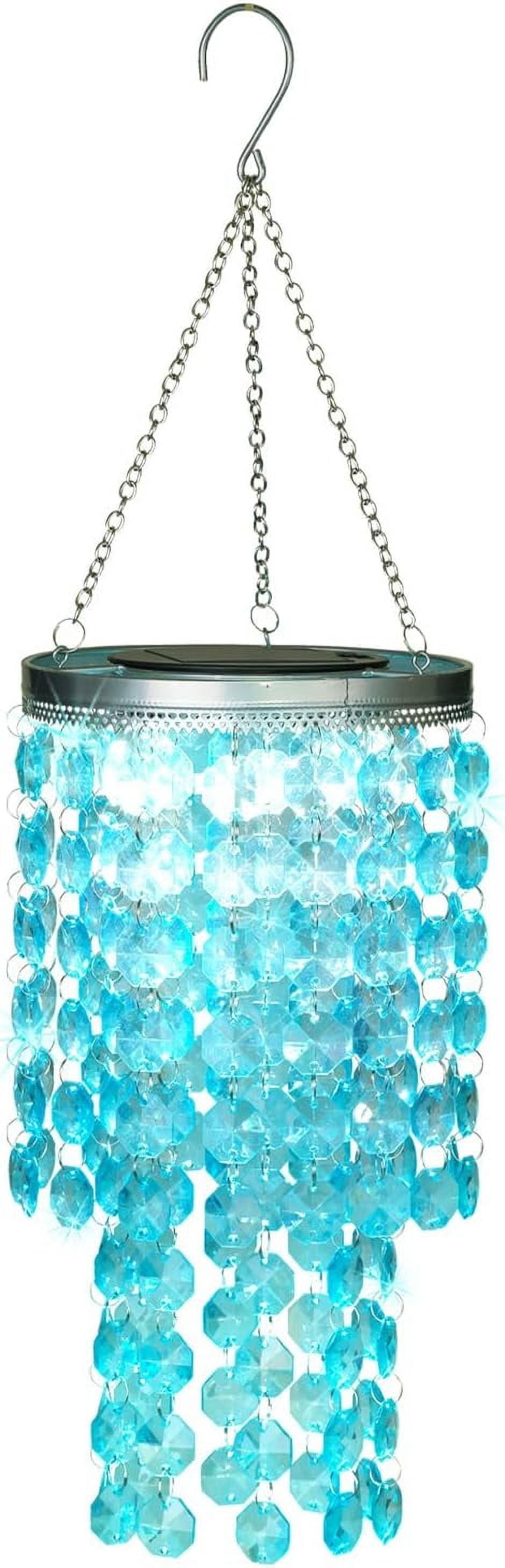 UGUCYUI-Hanging Solar Crystal Chandelier Outdoor, 21” Modern Solar Blue ...