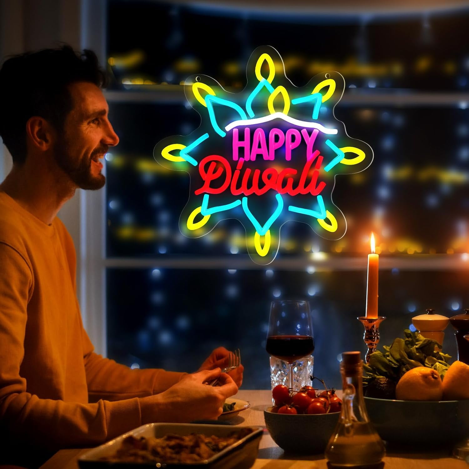 UGUCYUI-Happy Diwali Neon Sign Diwali Diya Party Decoration Deepawali ...