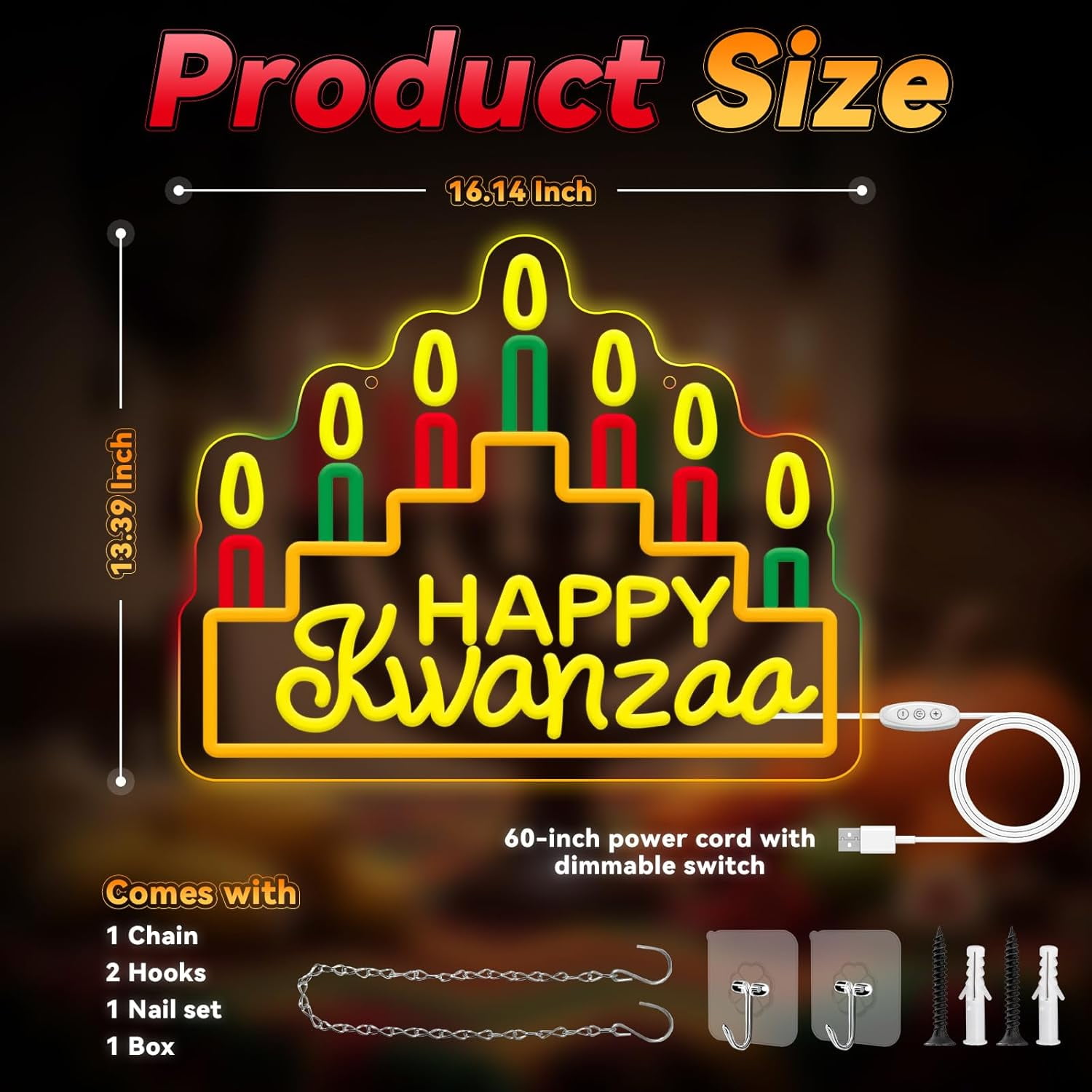 UGUCYUI-Happy Kwanzaa Neon Sign, LED Kwanzaa Decorations, Mishumaa Saba ...