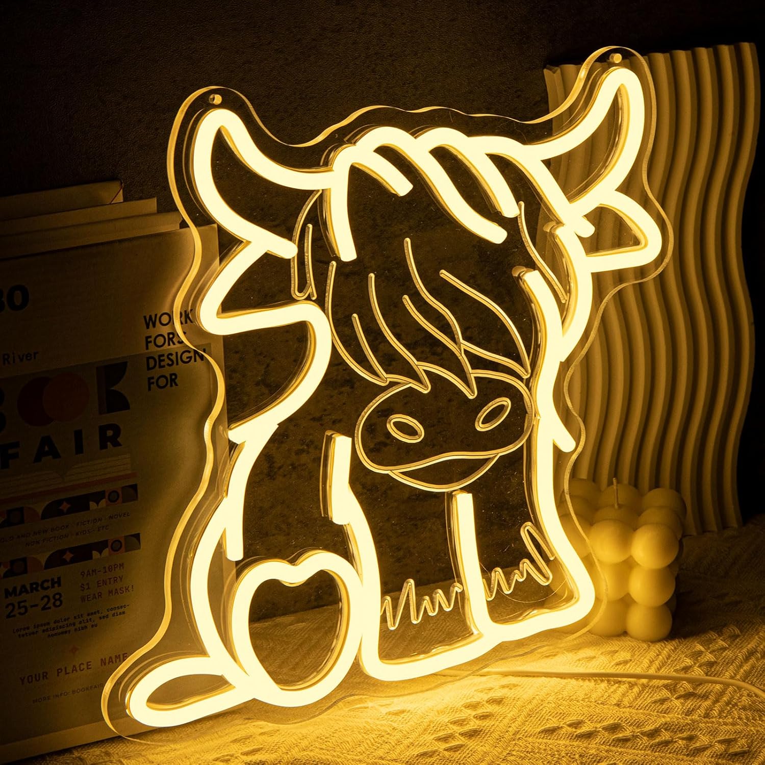 UGUCYUI-Highland Cow Neon Sign Dimmable Cute Cowbow Neon Lights for ...