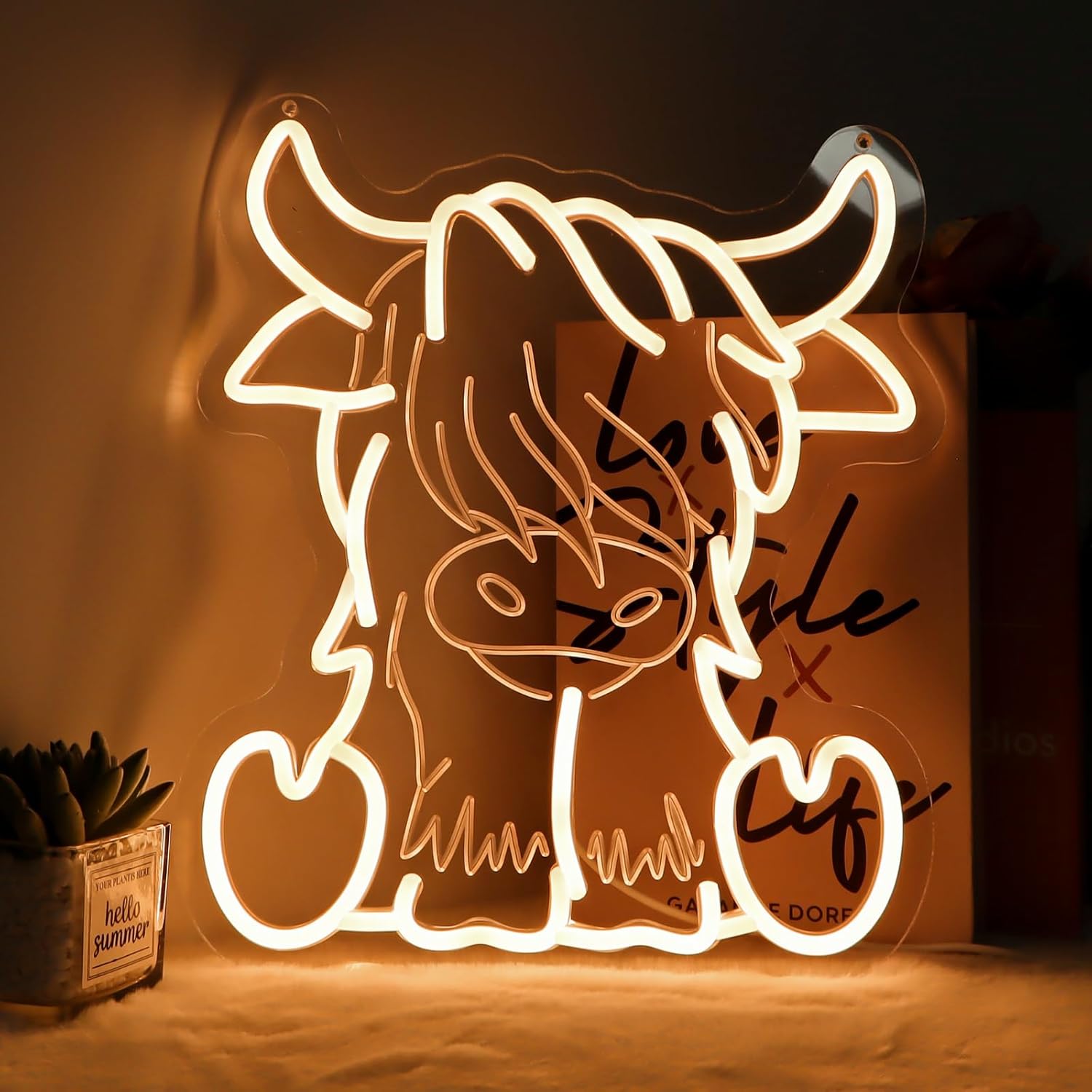 UGUCYUI-Highland Cow Neon Sign,Warm White Cow Night Light,Farmhouse ...