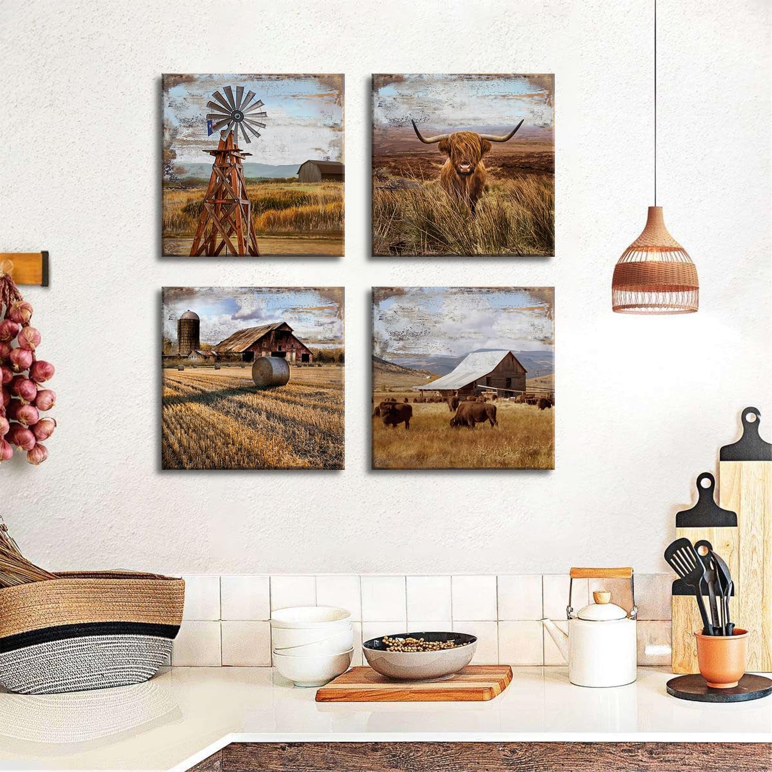 UGUCYUI-Highland Cow Wall Art Rustic Farmhouse Kitchen Wall Decor ...