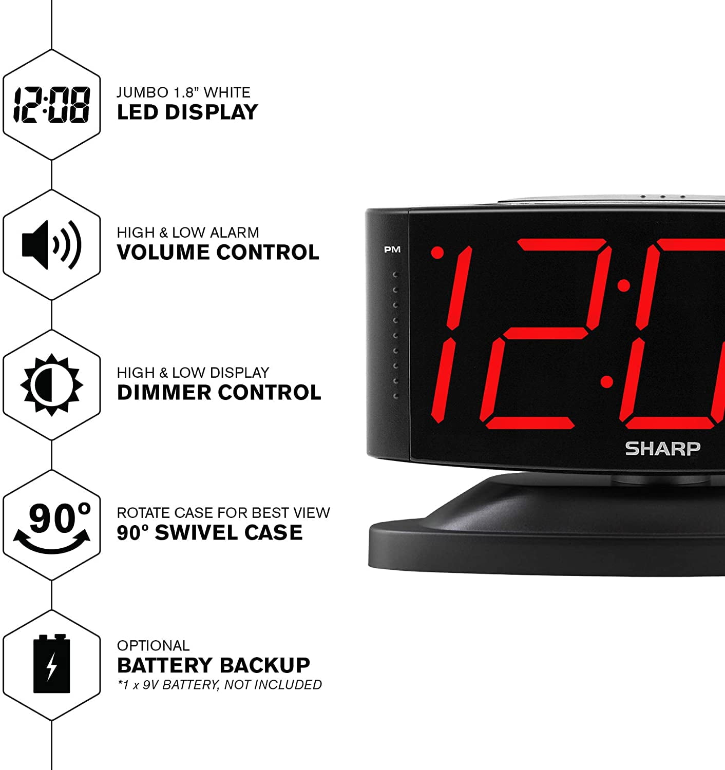 UGUCYUI-Home LED Digital Alarm Clock – Swivel Base - Outlet Powered ...