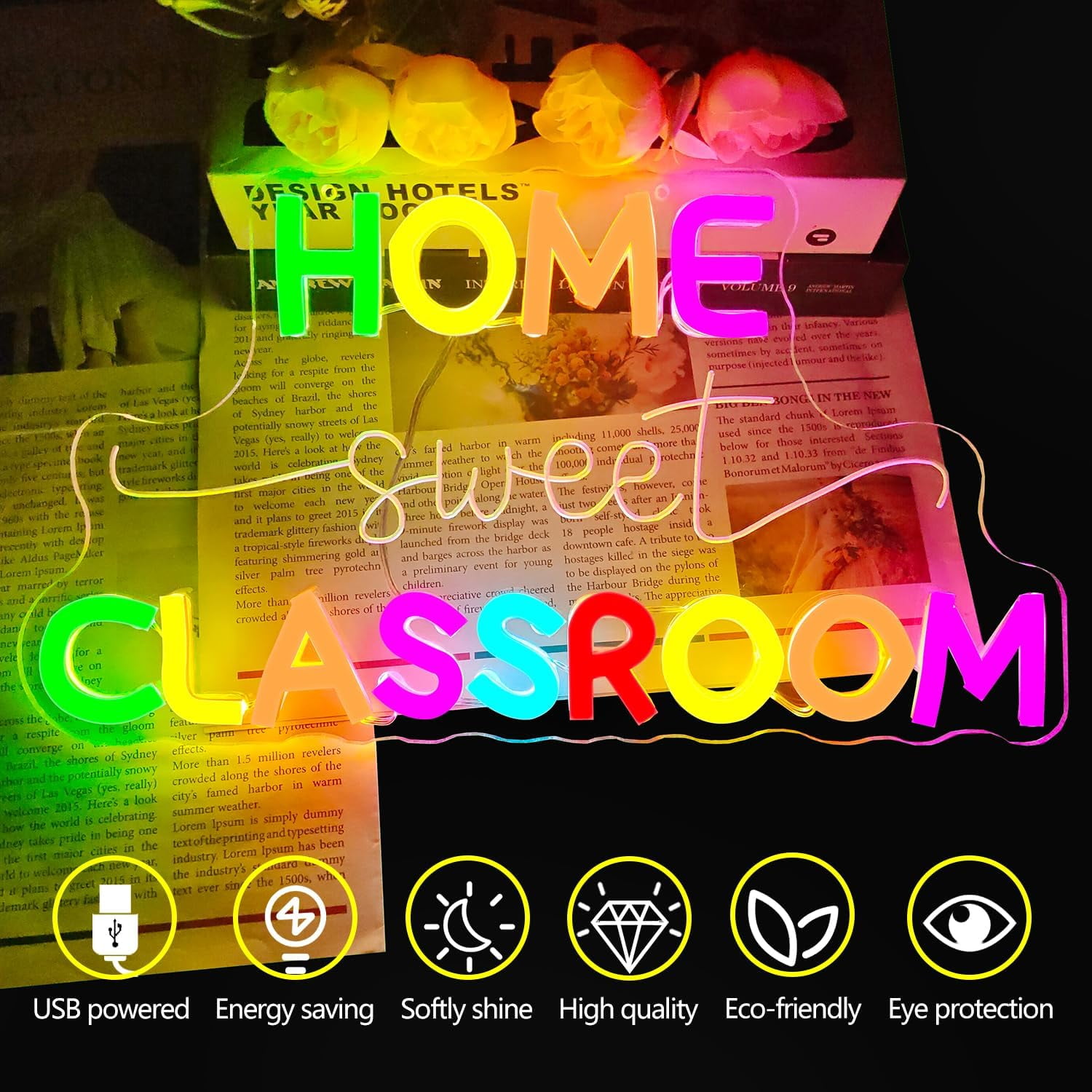 UGUCYUI-Home Sweet Classroom Neon Sign for Wall Decor School Led Sign ...