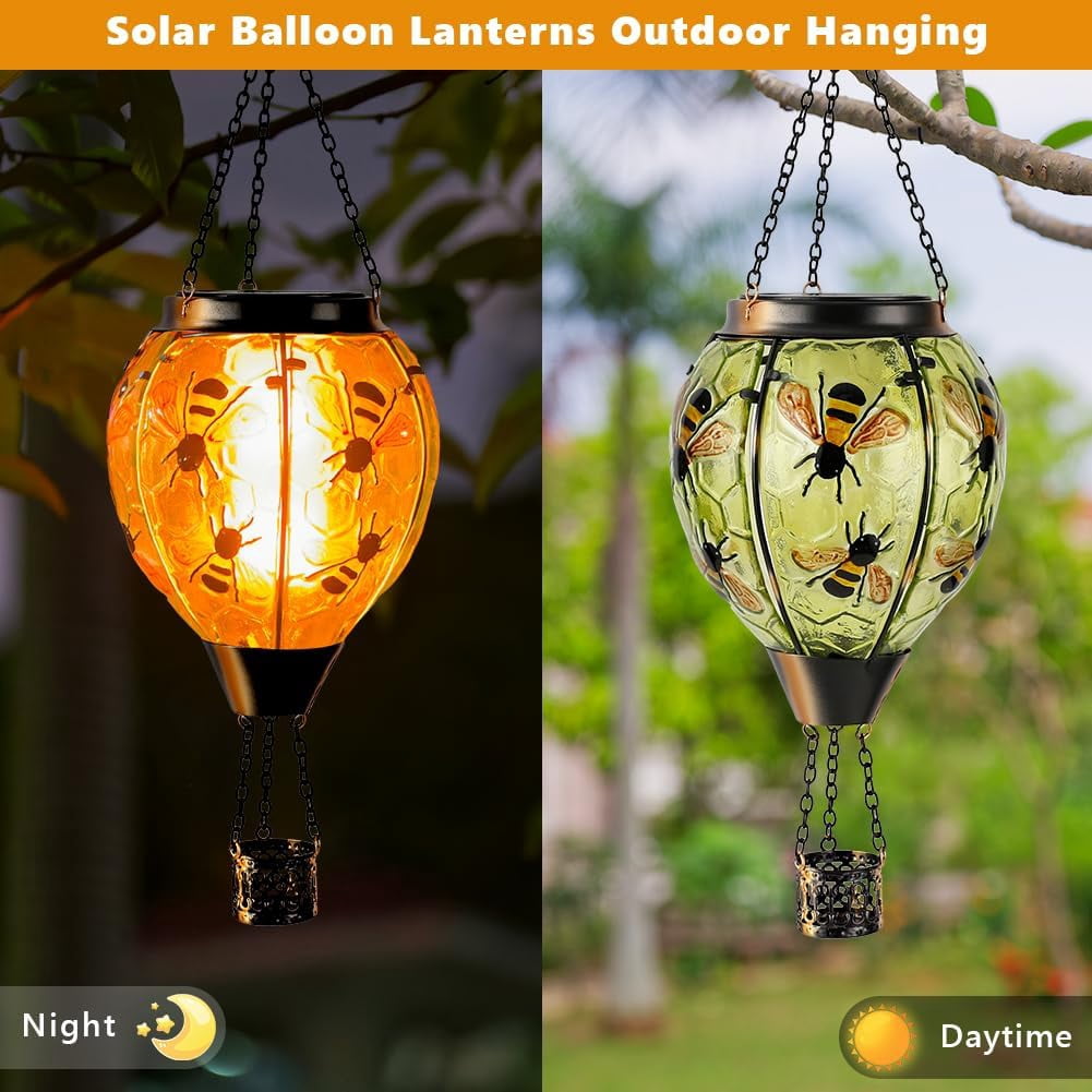 UGUCYUI-Hot Air Balloon Solar Lantern Bee Glass Hanging Outdoor Hot Air ...