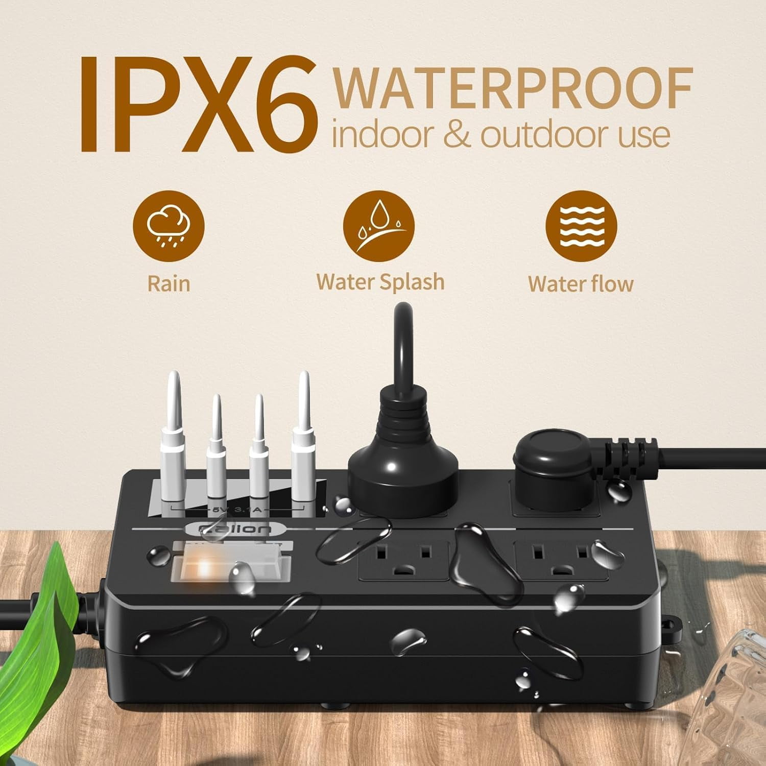 UGUCYUI-IPX6 Outdoor Power Strip Weatherproof, Waterproof Surge ...