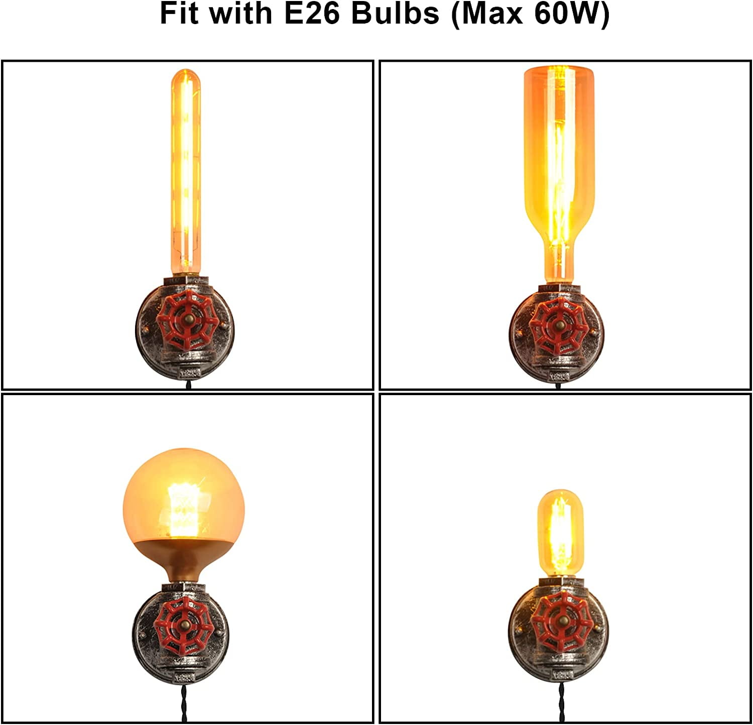 UGUCYUI-Industrial Wall Lamp Sconce Base with Plug-in Cord, Rustic Wall ...