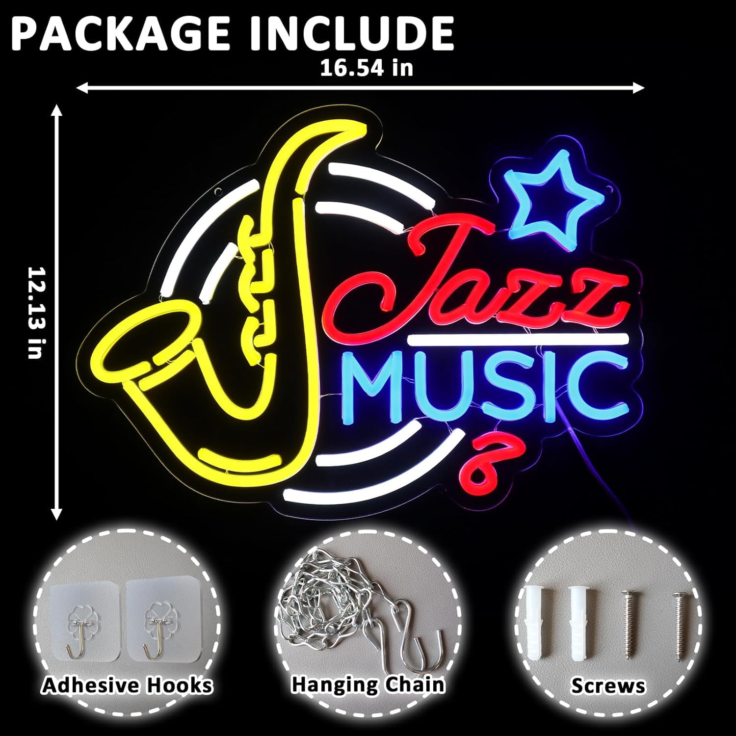 UGUCYUI-Jazz Music Neon Sign for Wall Decor Dimmable Saxophone Led Sign ...