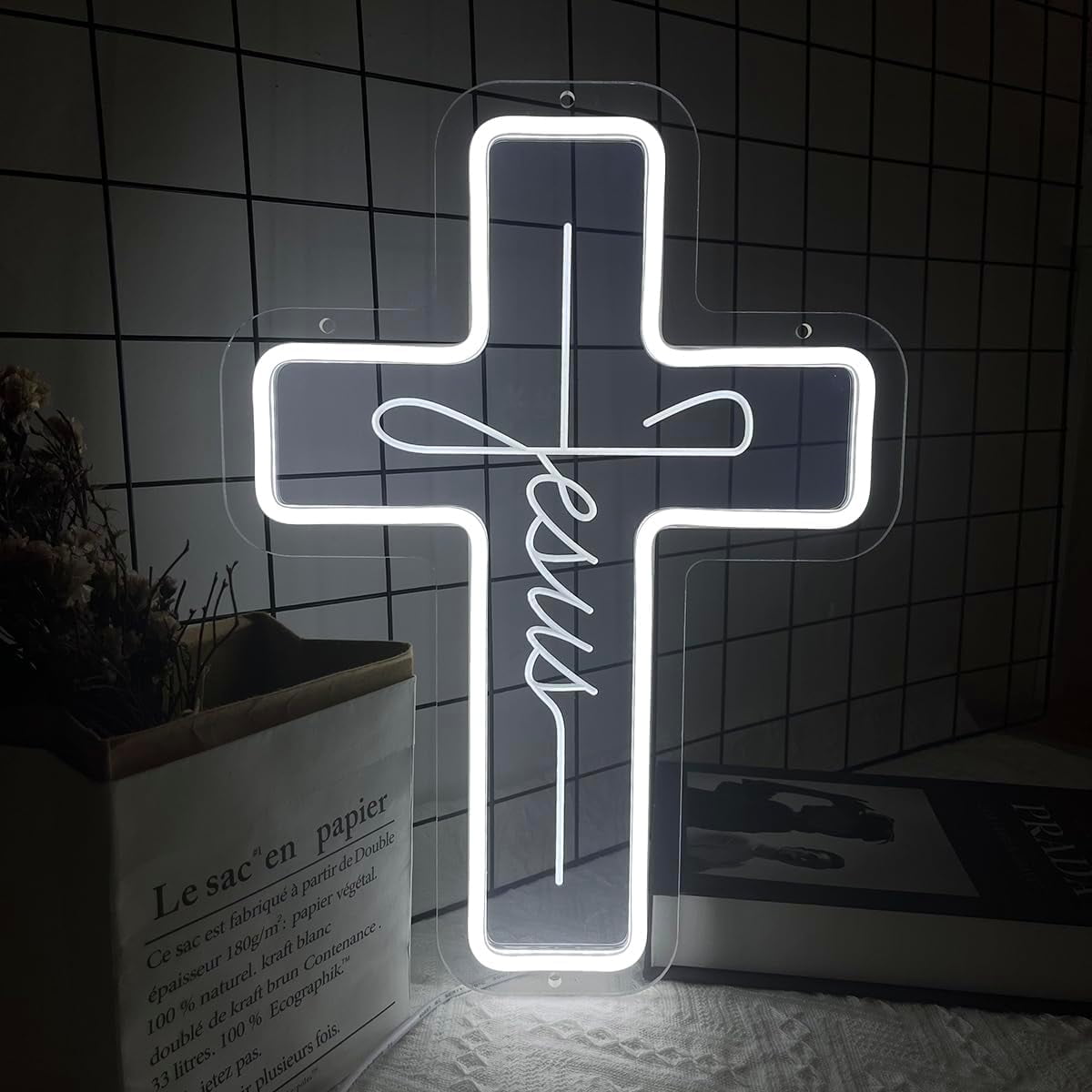 UGUCYUI-Jesus Cross Neon Sign Dimmable Led Neon Light Cross Art Decor ...
