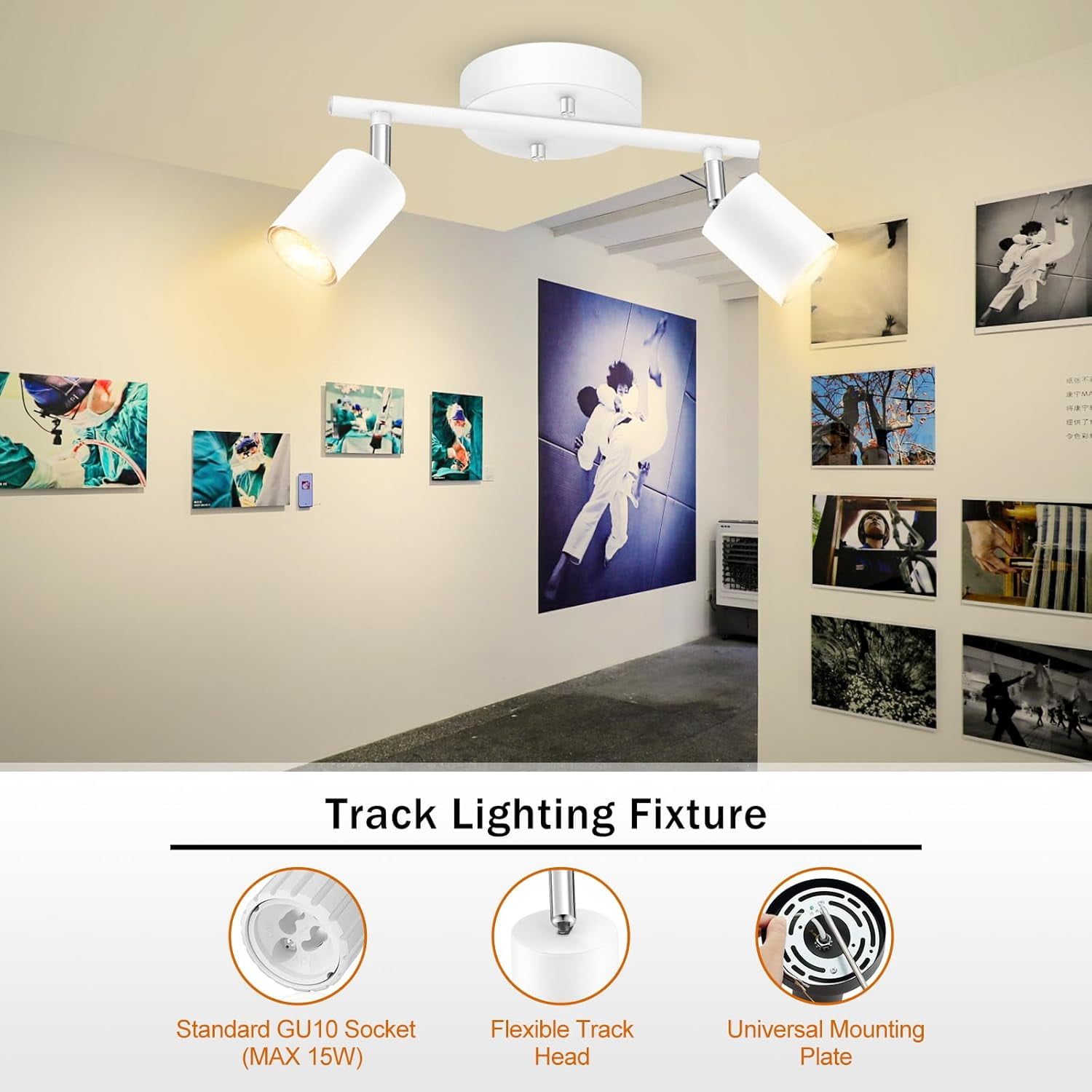 UGUCYUI-LED 2 Light Track Lighting Kit, White 2 Way Ceiling Spot ...