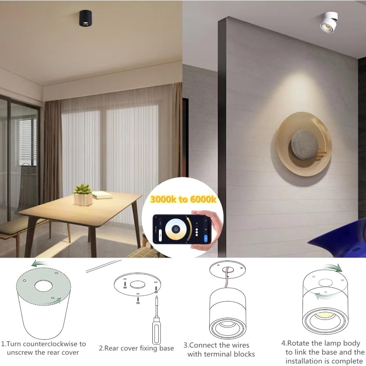 UGUCYUI-LED 3CCT Dimmable Ceiling Spotlight Indoor 360°Adjustable -Tuya ...