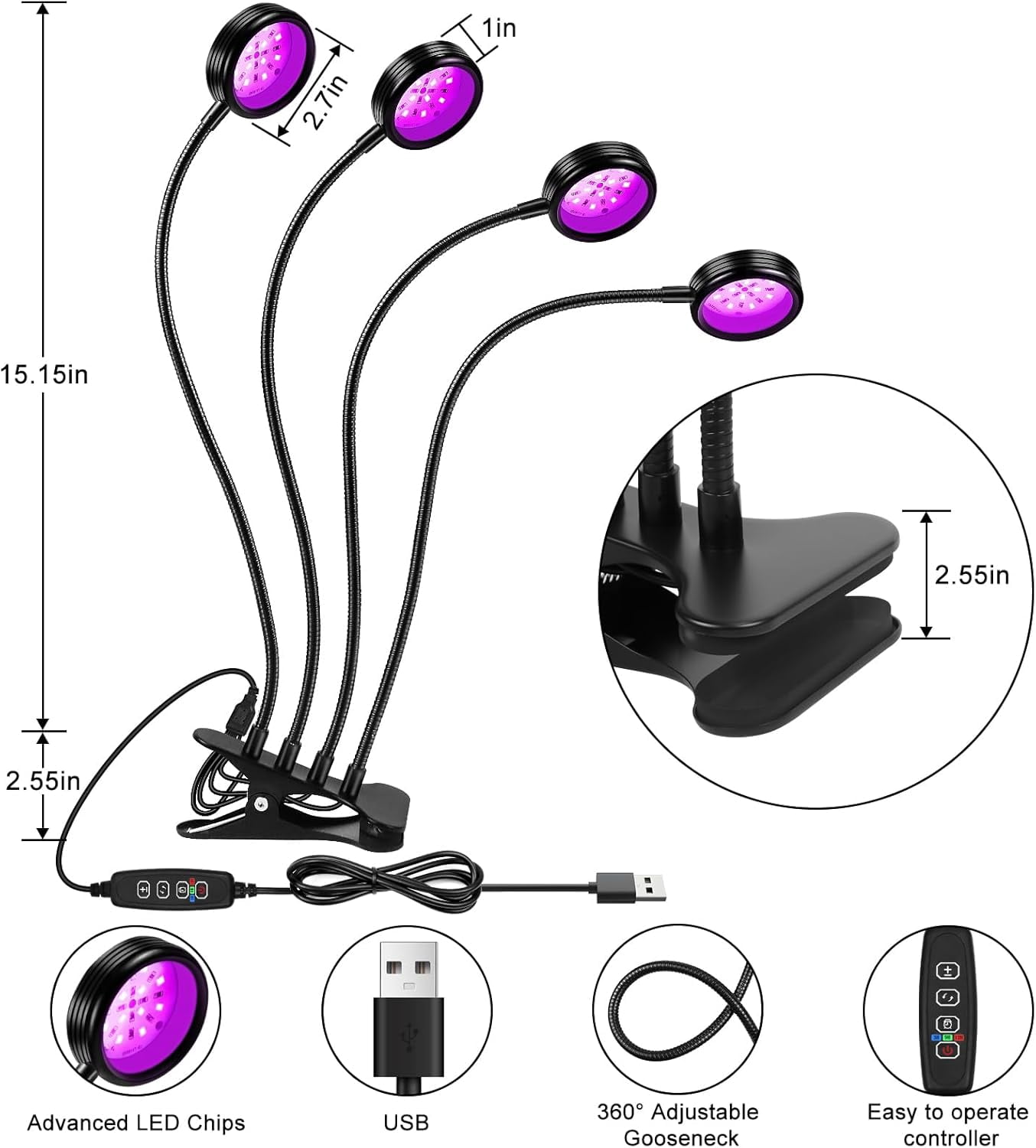 UGUCYUI-LED Black Light Dual Head, 15W UV Resin Light Fixture with ...