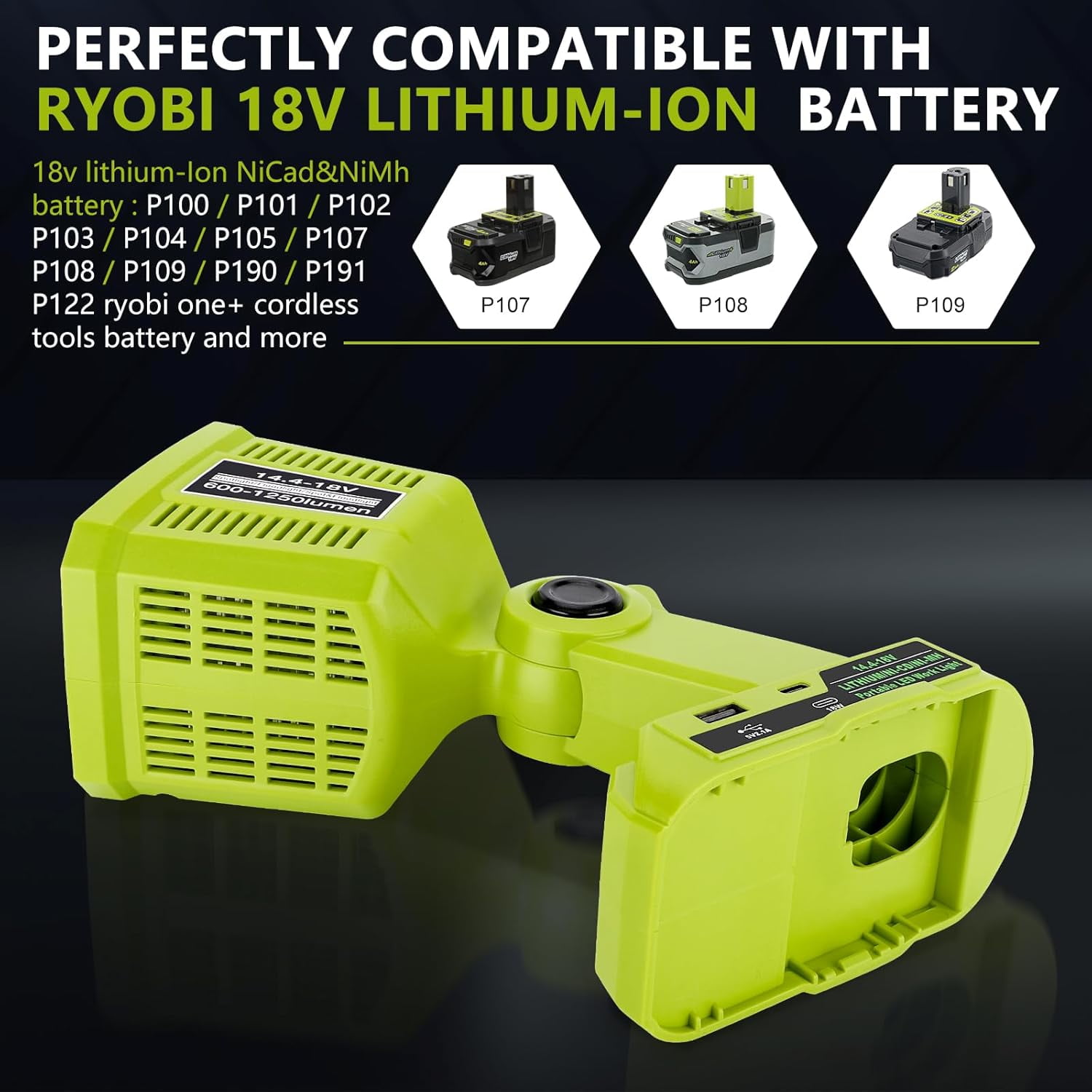 UGUCYUI-LED Flashlight for Ryobi 18v Battery, 18W LED Work Light,LED ...