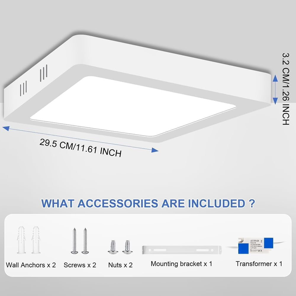 UGUCYUI-LED Flush Mount Ceiling Light, 11.61 Inch 24W 6500K Hardwire ...