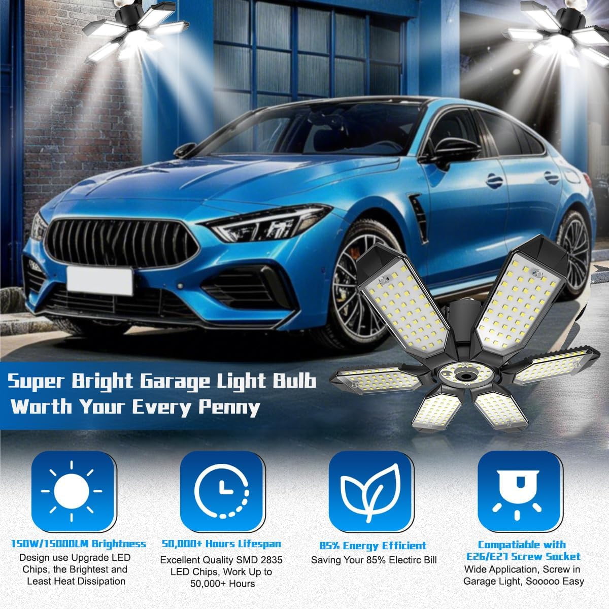 UGUCYUI-LED Garage Lights - 30000LM Super Brighter Garage Lighting w/ 6 ...