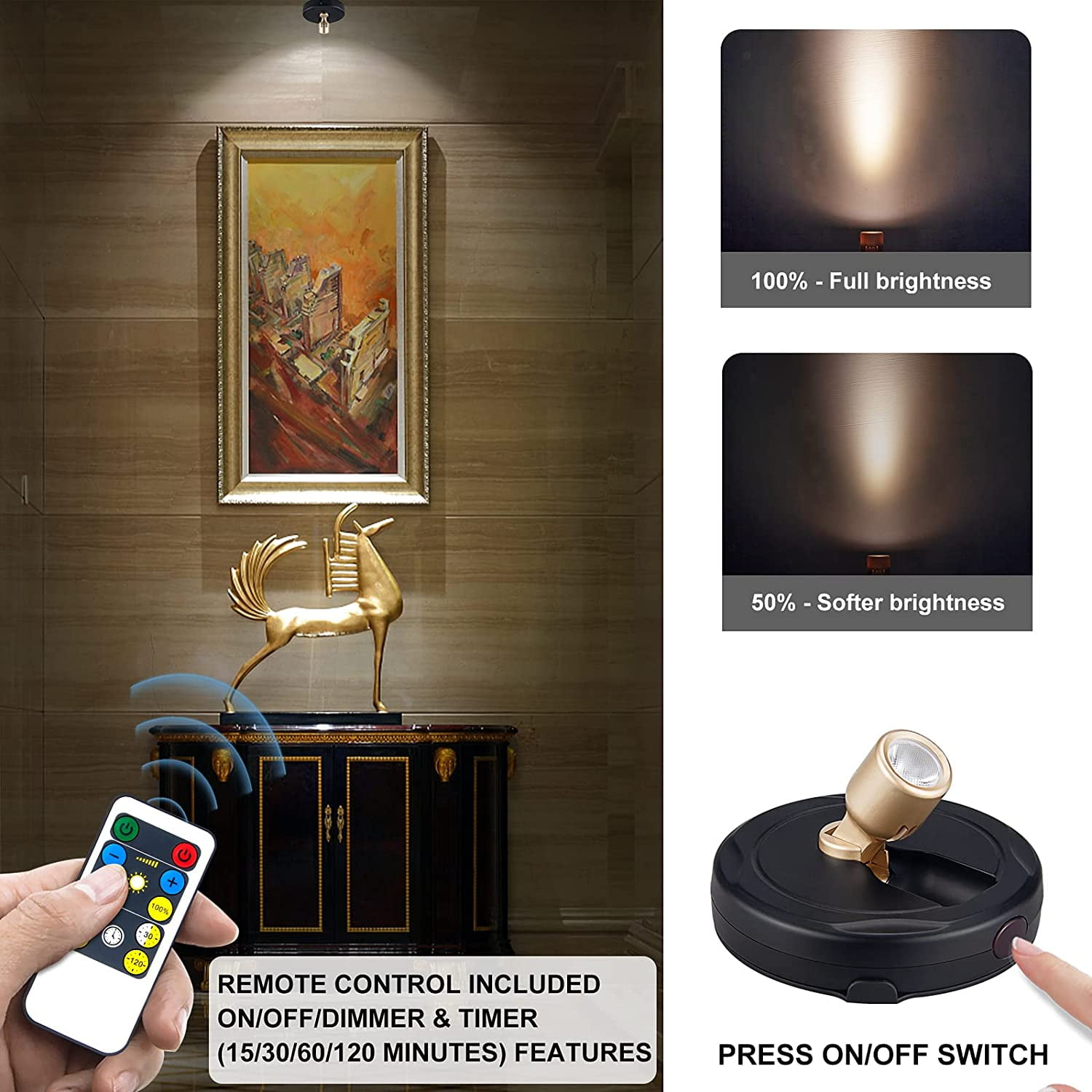 UGUCYUI-LED Spotlight, Battery Powered Picture Lights, Uplighting ...