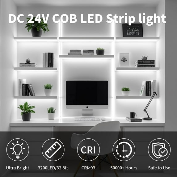 UGUCYUI-LED Strip Light White, 24V 32.8ft/10m Dimmable Dotless Cuttable ...