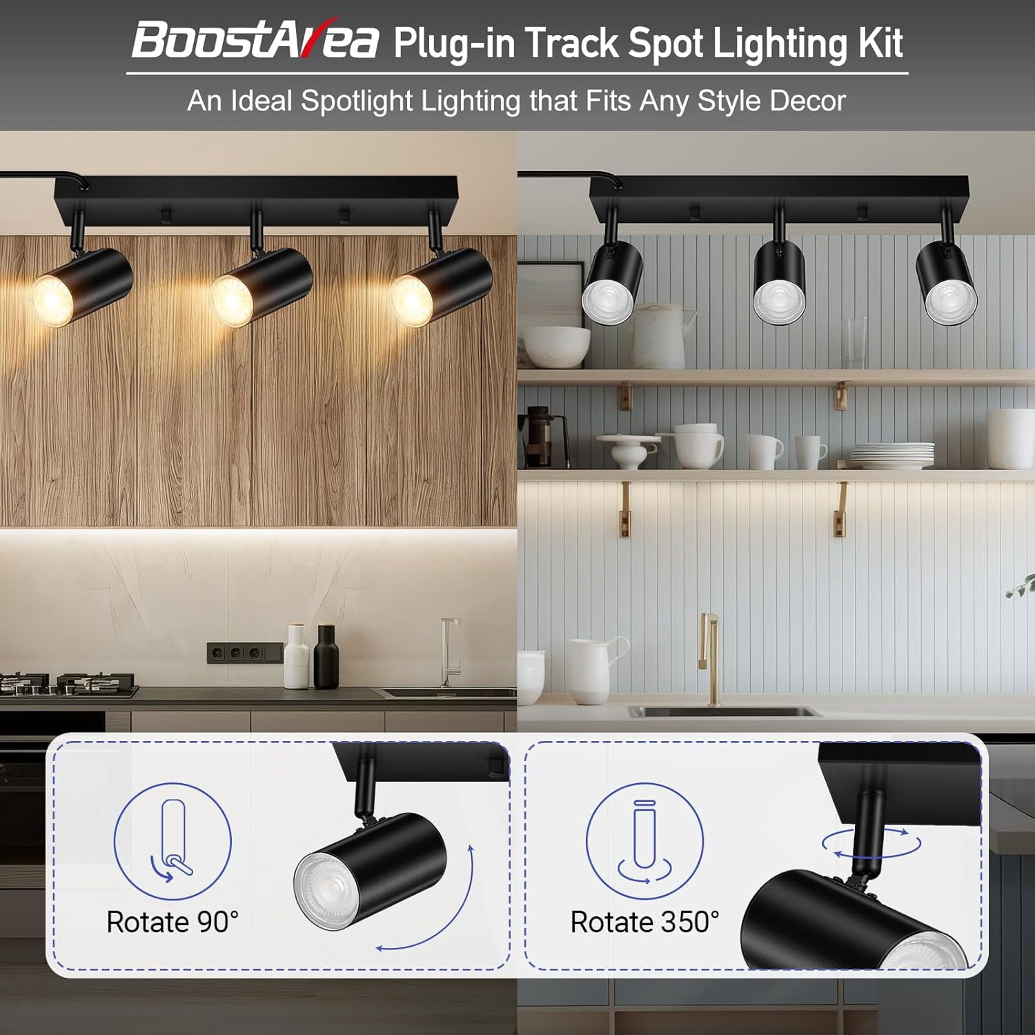 UGUCYUI-LED Track Lighting Ceiling Fixtures, Black 3-Light Plug in ...