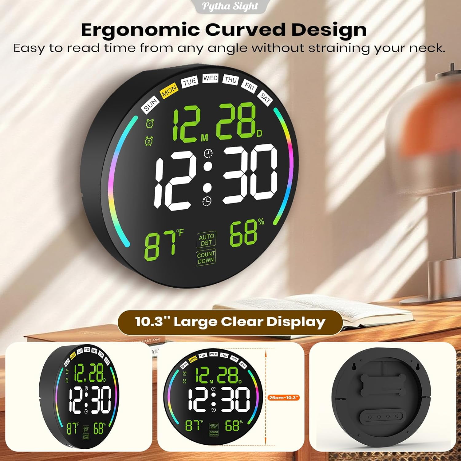 UGUCYUI-Large Digital Wall Clock with 10.3" LED Display,Alarm,Countdown ...