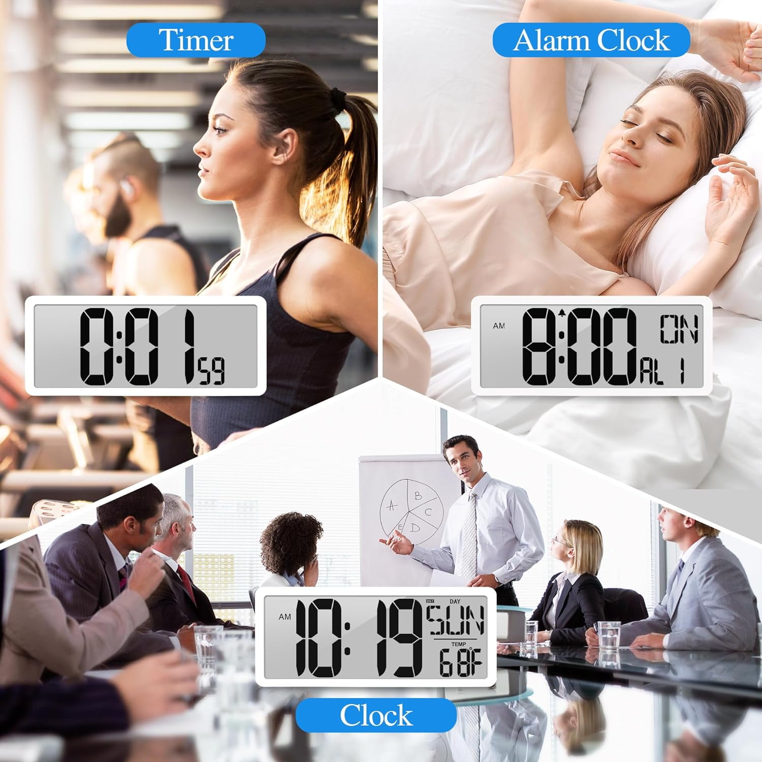 UGUCYUI-Large Digital Wall Clock with Backlight 15 Inch Digital Alarm ...