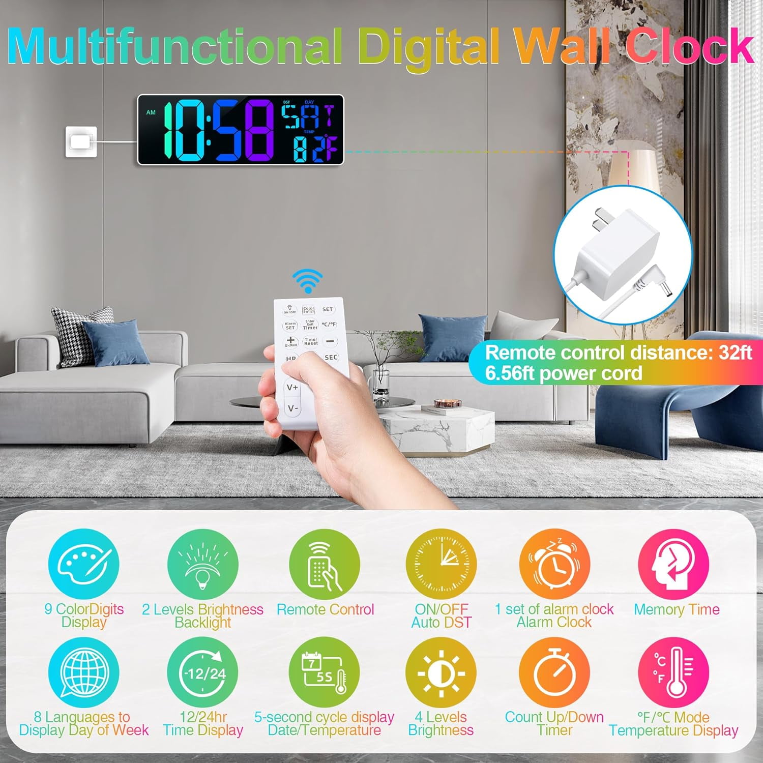 UGUCYUI-Large Digital Wall Clock Large Display 17.2" Big Digital Timer ...