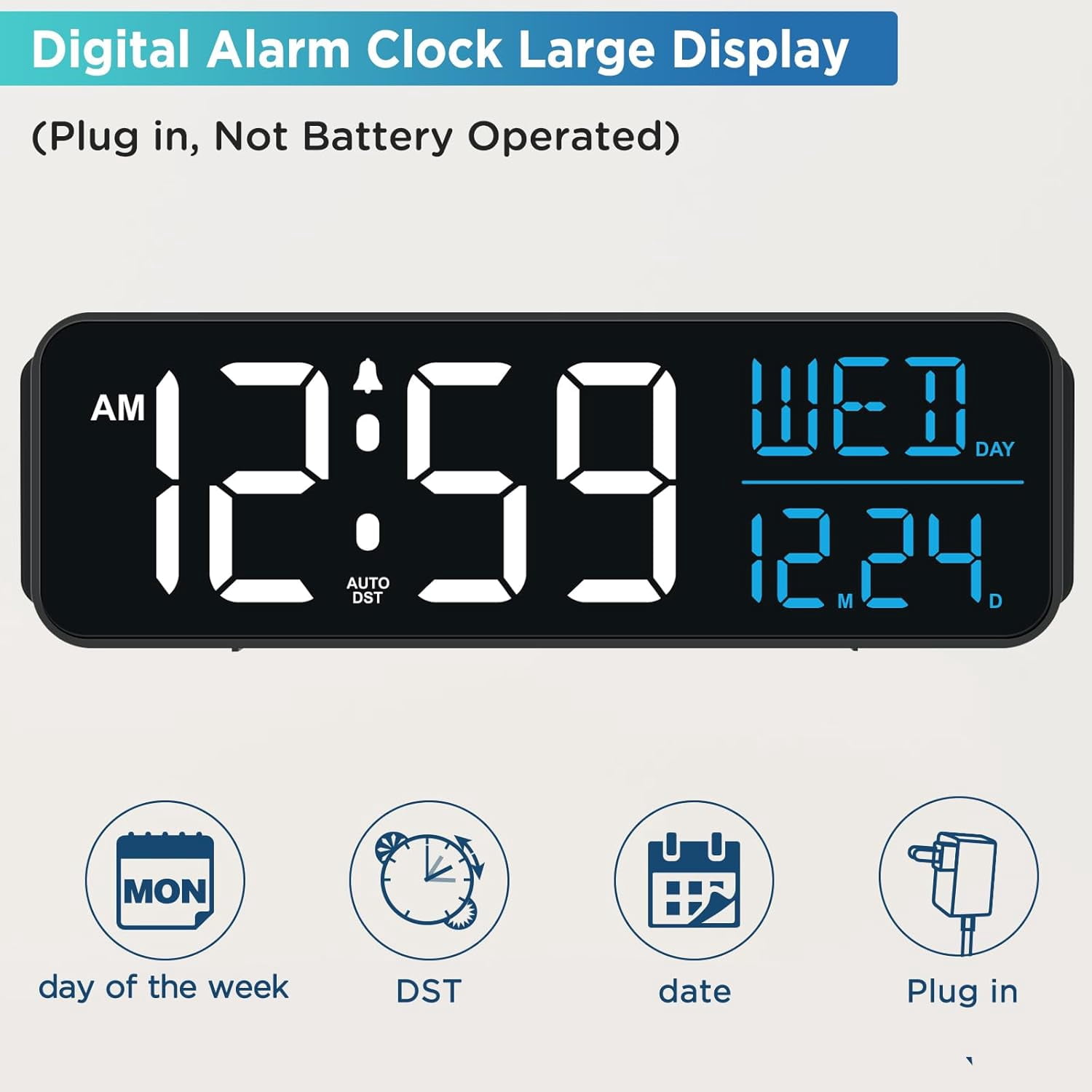 UGUCYUI-Large Display Digital Alarm Clock for Bedrooms, Date Day of ...