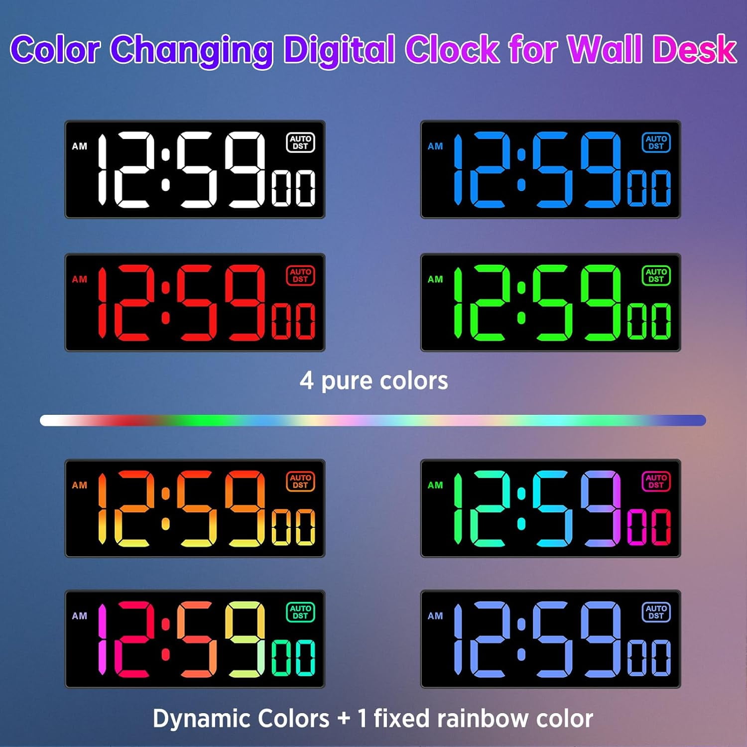 UGUCYUI-Large LED Digital Wall Clock 8 RGB Color Changing Display ...