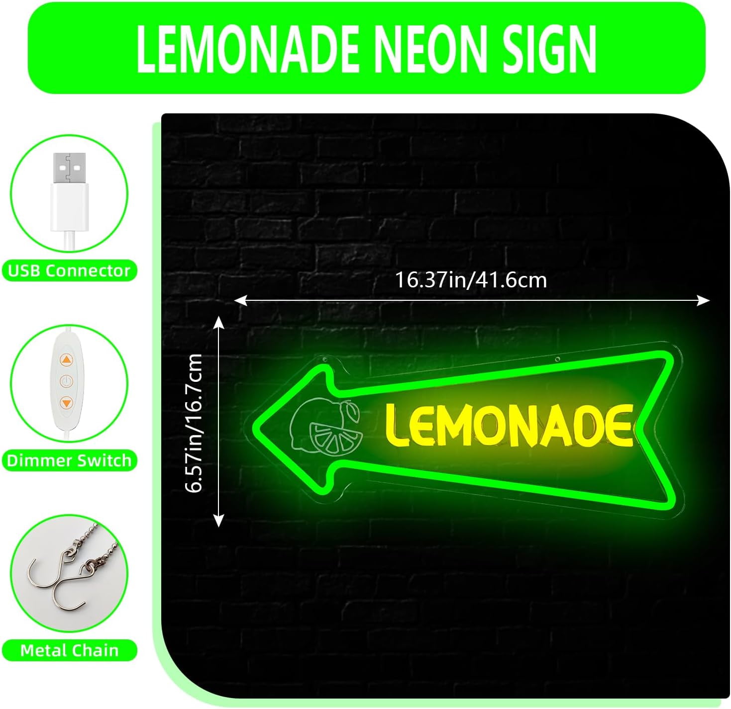 UGUCYUI-Lemonade Neon Sign Lemon Neon Light for Party Restaurant USB ...