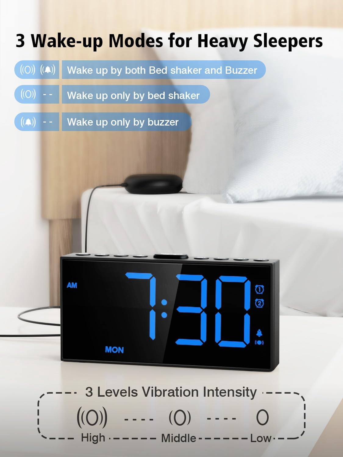 UGUCYUI-Loud Alarm Clock with Bed Shaker,Vibrating Alarm Clock for ...