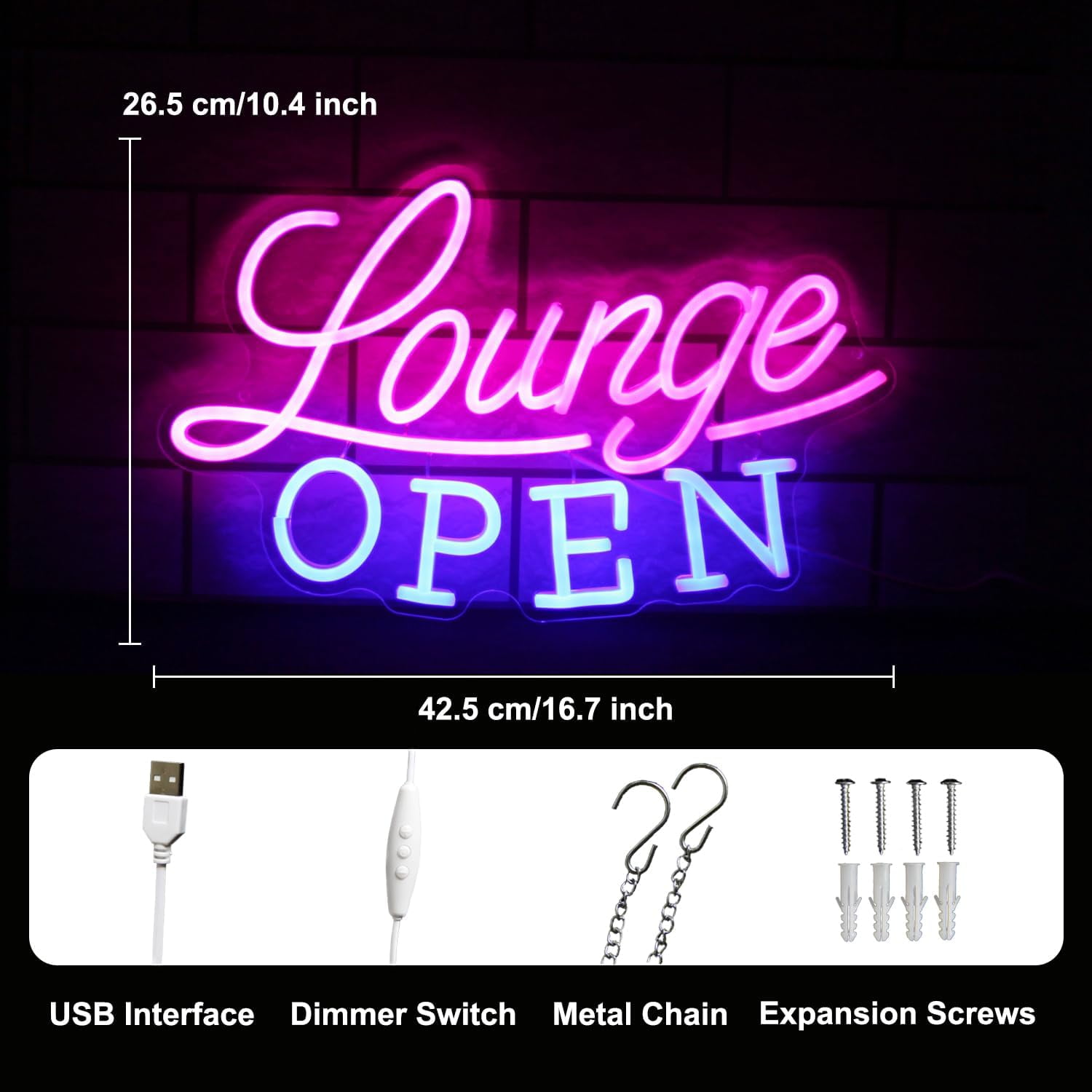 UGUCYUI-Lounge Open Neon Sign VIP Lounge Neon Light Pink Blue Letter ...