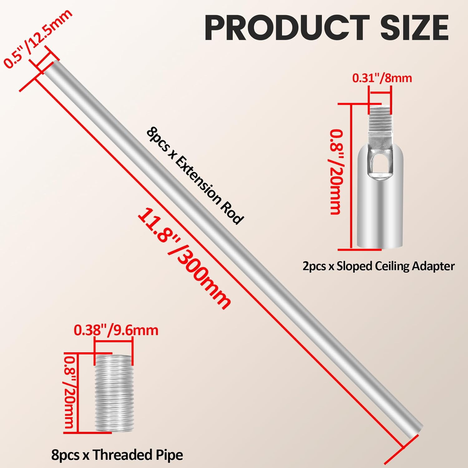 UGUCYUI-M10 Threaded Extension Rod 8pcs Lighting Fixture Stems with ...