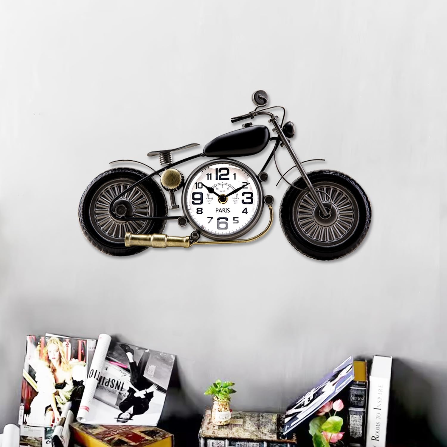 UGUCYUI-Metal Motorcycle Wall Clock,Vintage Decorative Wall Clocks ...
