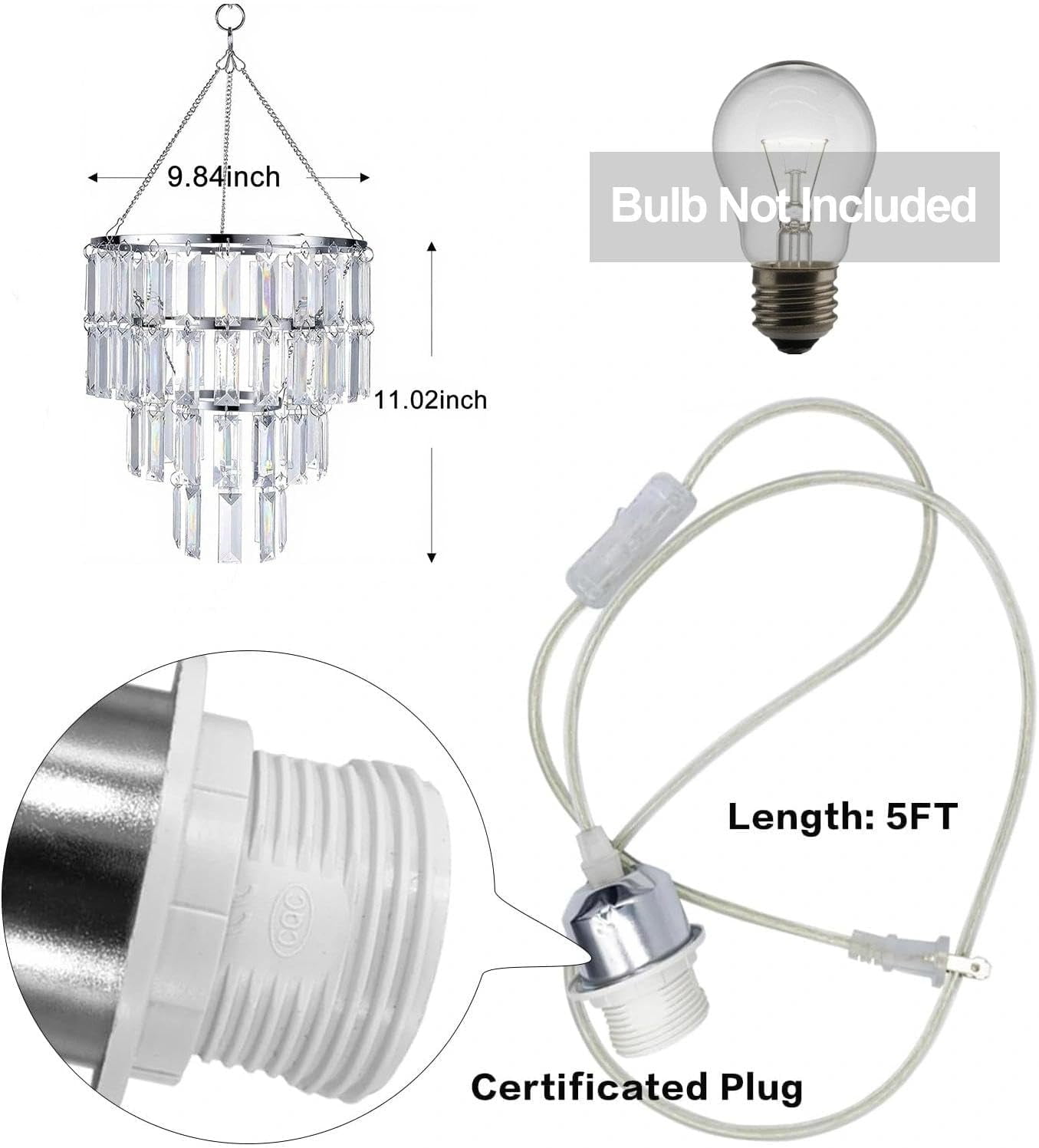 UGUCYUI-Modern Chandelier Shade with Plug-in Light Cord - Chrome ...