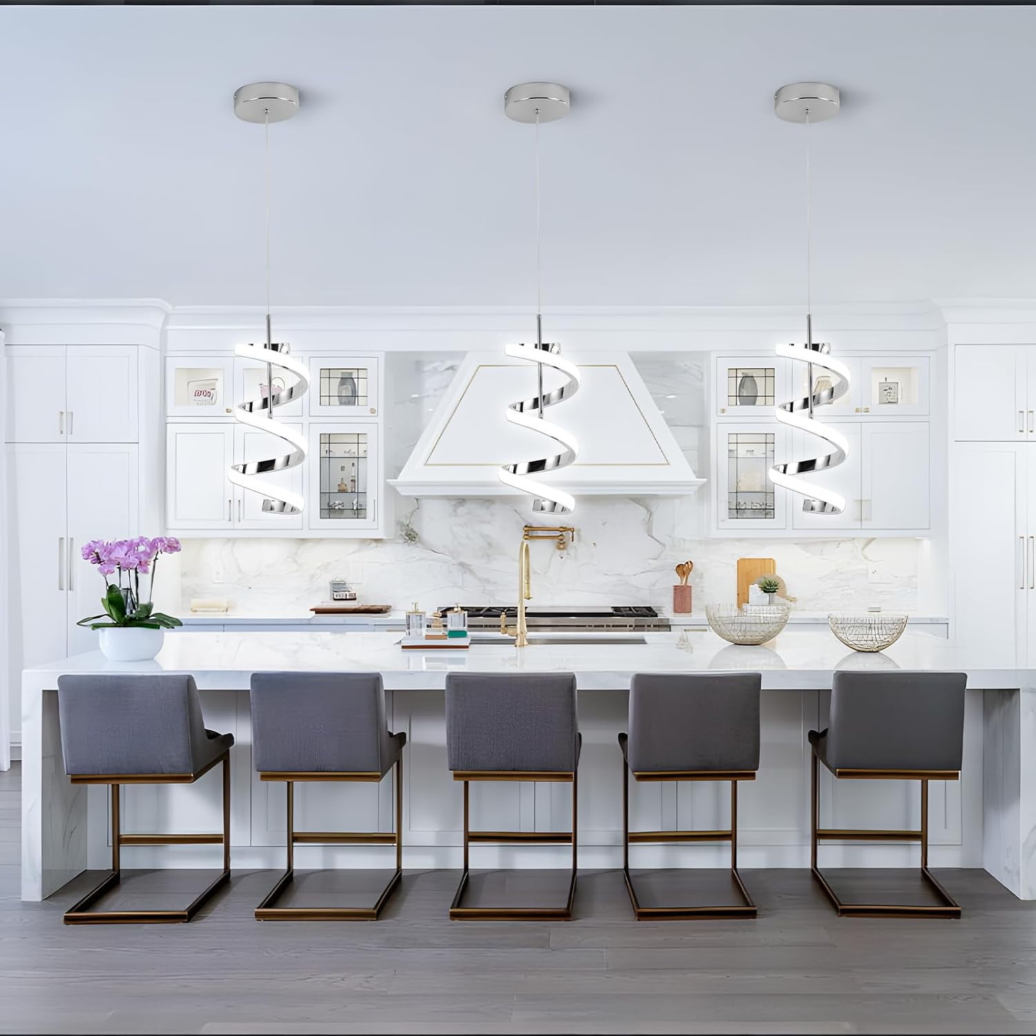 UGUCYUI-Modern Spiral Pendant Light, 4500K Cold White Chrome LED ...