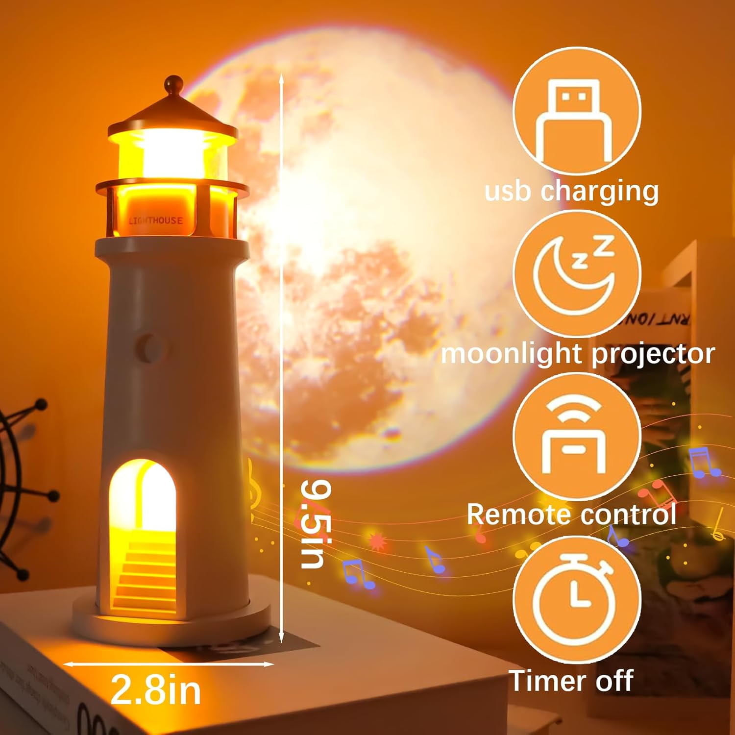 UGUCYUI-Moon Lighthouse Projector Night Light With Bluetooth speaker ...