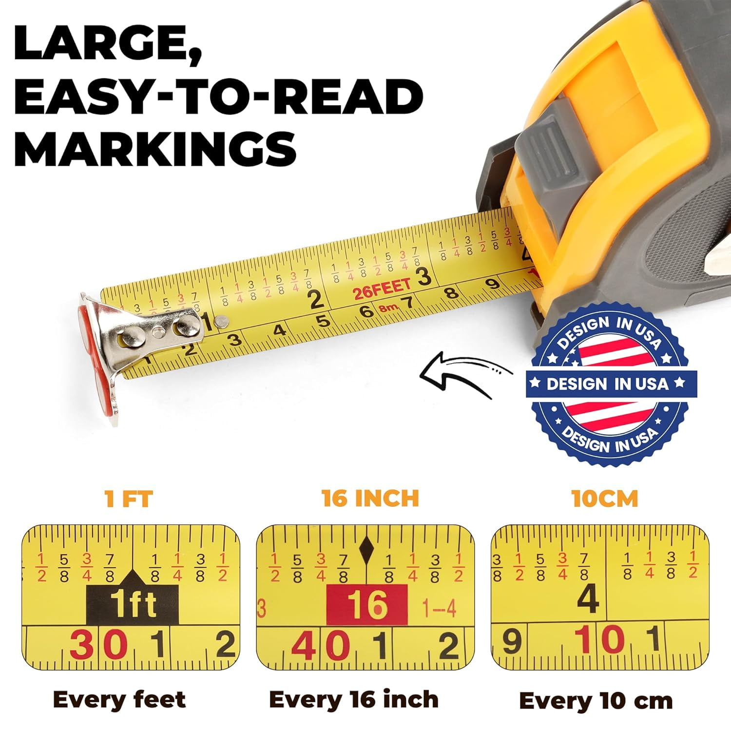 UGUCYUI-MulWark 26ft Measuring Tape Measure by Imperial Inch Metric ...