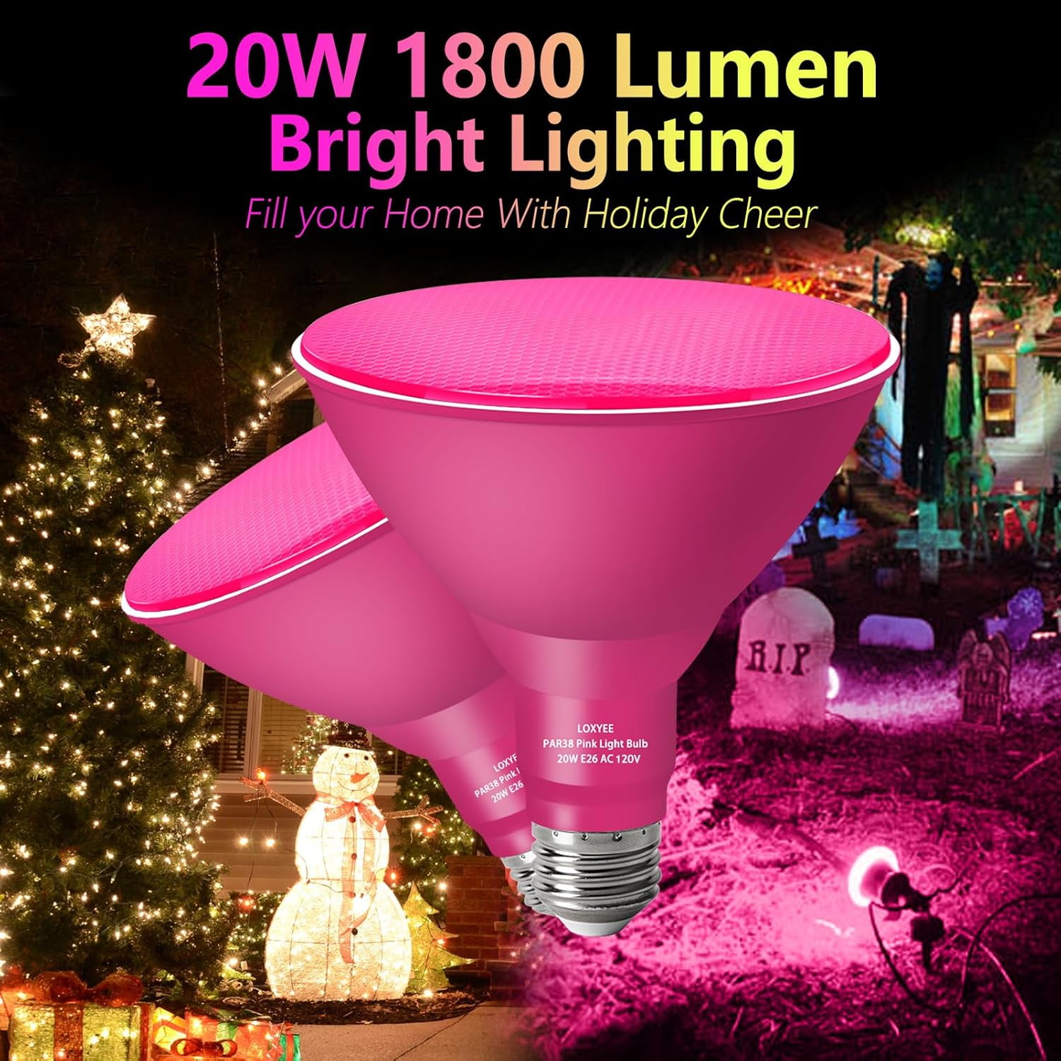 UGUCYUI-PAR38 Flood Pink Light Bulbs,2 Pack Dimmable,E26 Base Pink ...
