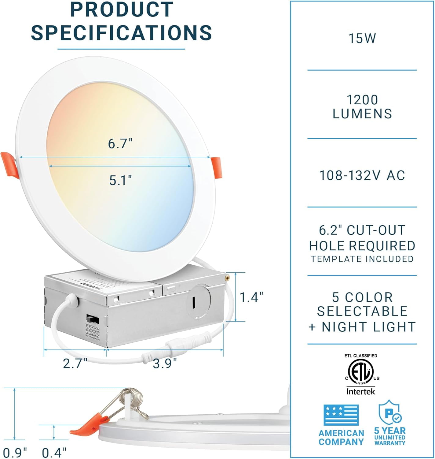 UGUCYUI-PARMIDA (6 Pack) 6 Inch 5CCT LED Recessed Ceiling Light with ...