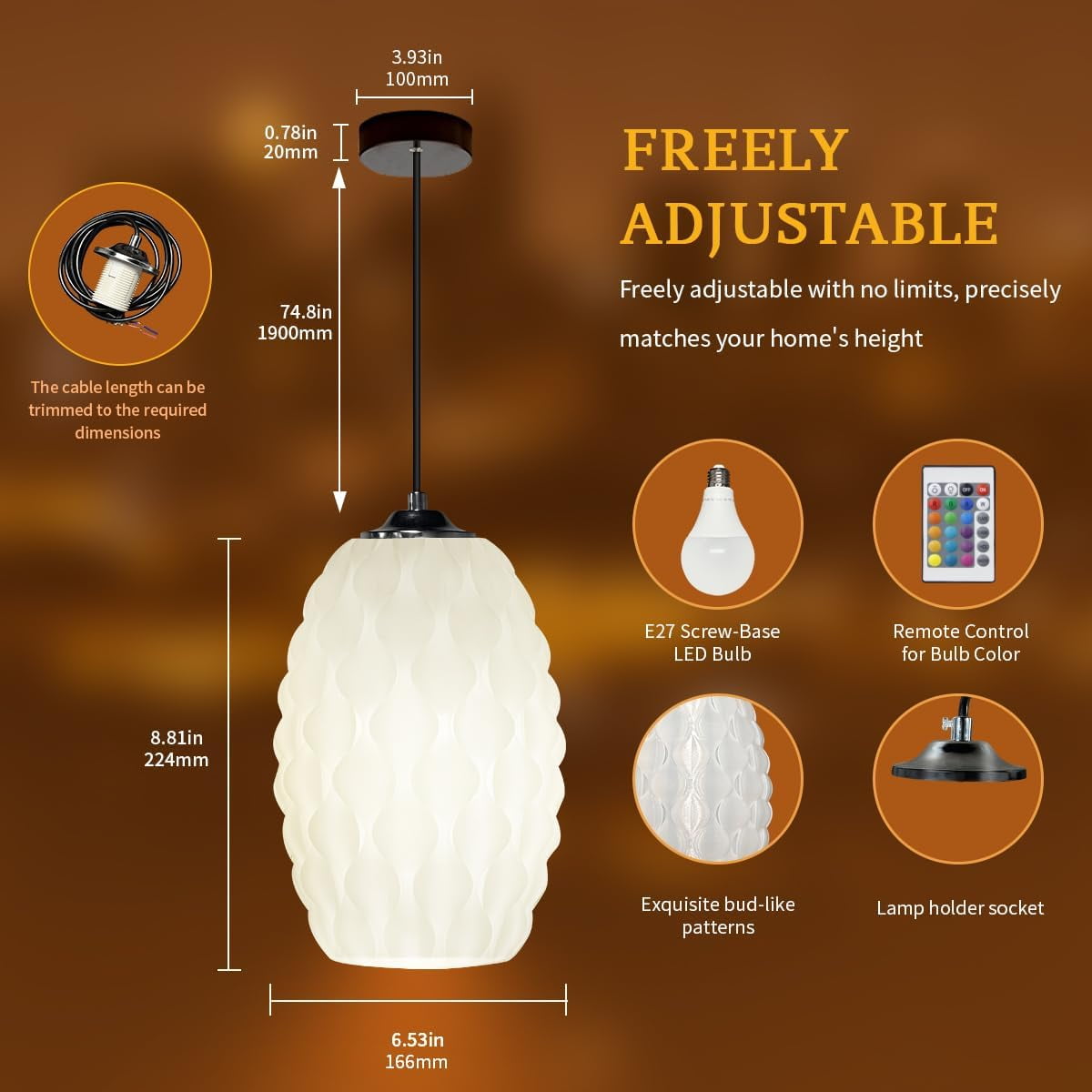 UGUCYUI-Pendant Light with Remote Control, 9-Inch Modern Drum Light ...