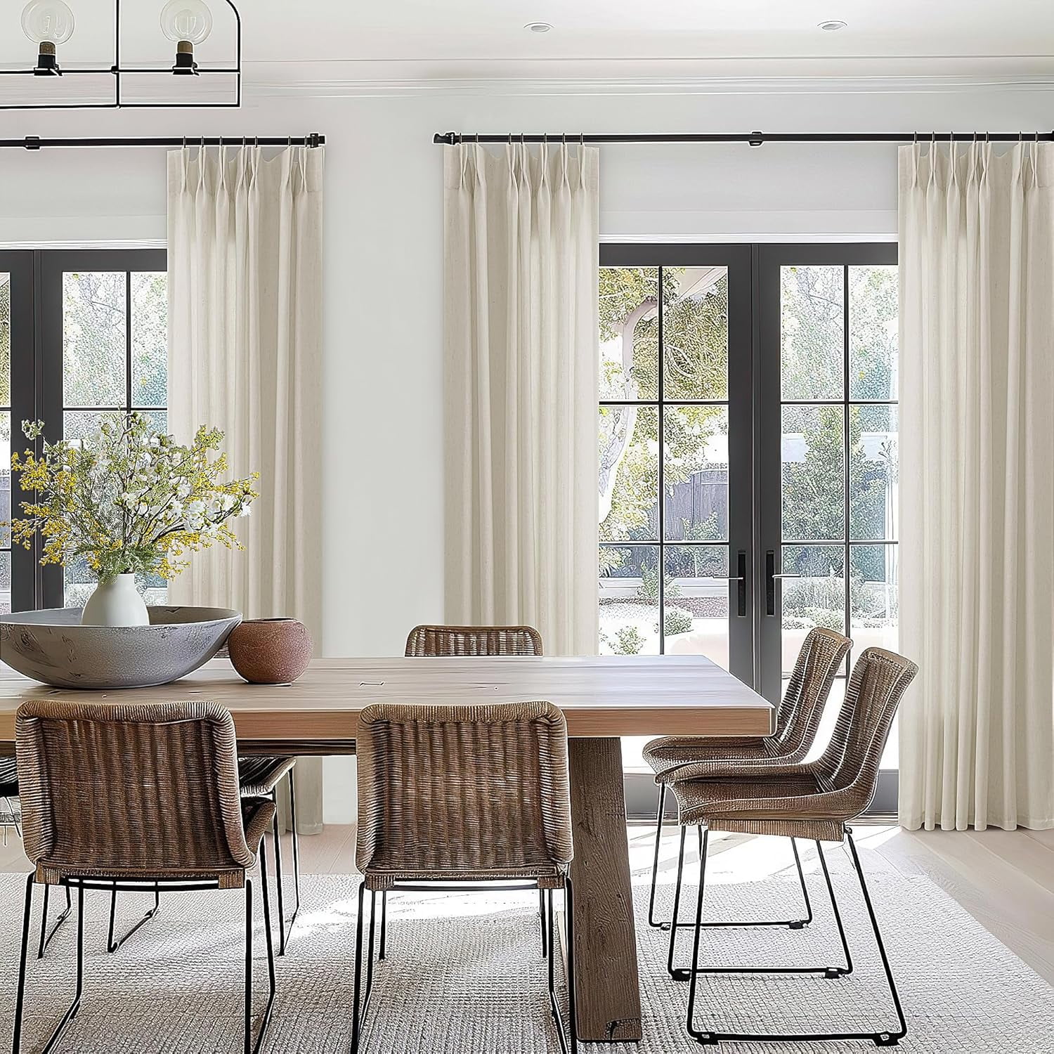 UGUCYUI-Pinch Pleated 105 Inch Linen Curtains with Hooks Rings Back Tab ...