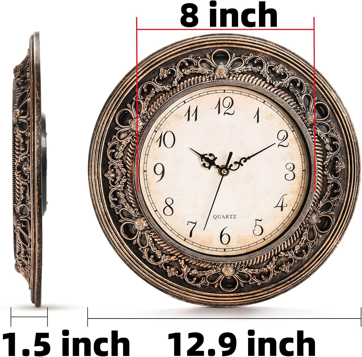 UGUCYUI-Plastic Silent Wall Clock, 13 Inch Vintage Large Wall Clocks ...
