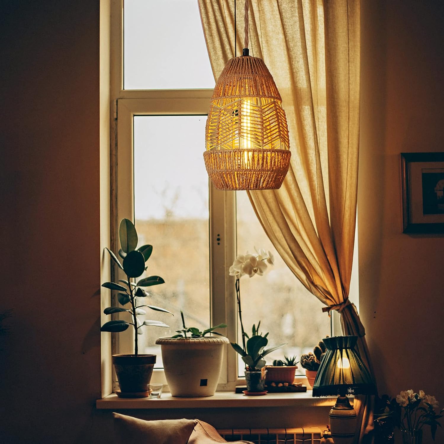 UGUCYUI-Plug in Pendant Light Rattan Hanging Lights with Plug in Cord ...