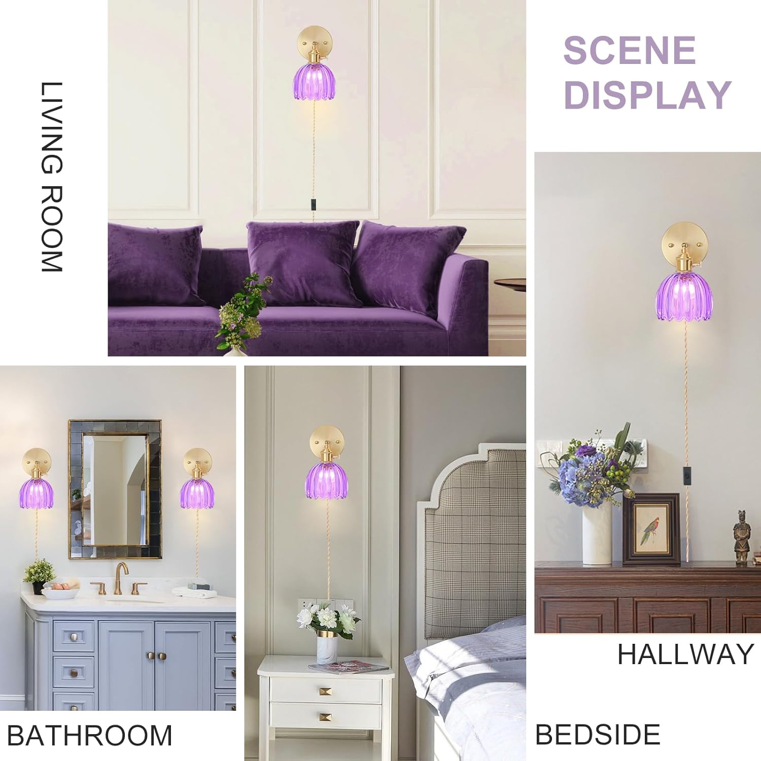 UGUCYUI-Plug in Wall Sconce, Vintage Sconce Light with Tulip Purple ...