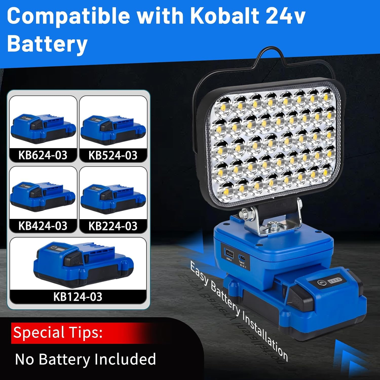 UGUCYUI-Portable Work Light Compatible with Kobalt 24V Battery, 80W ...